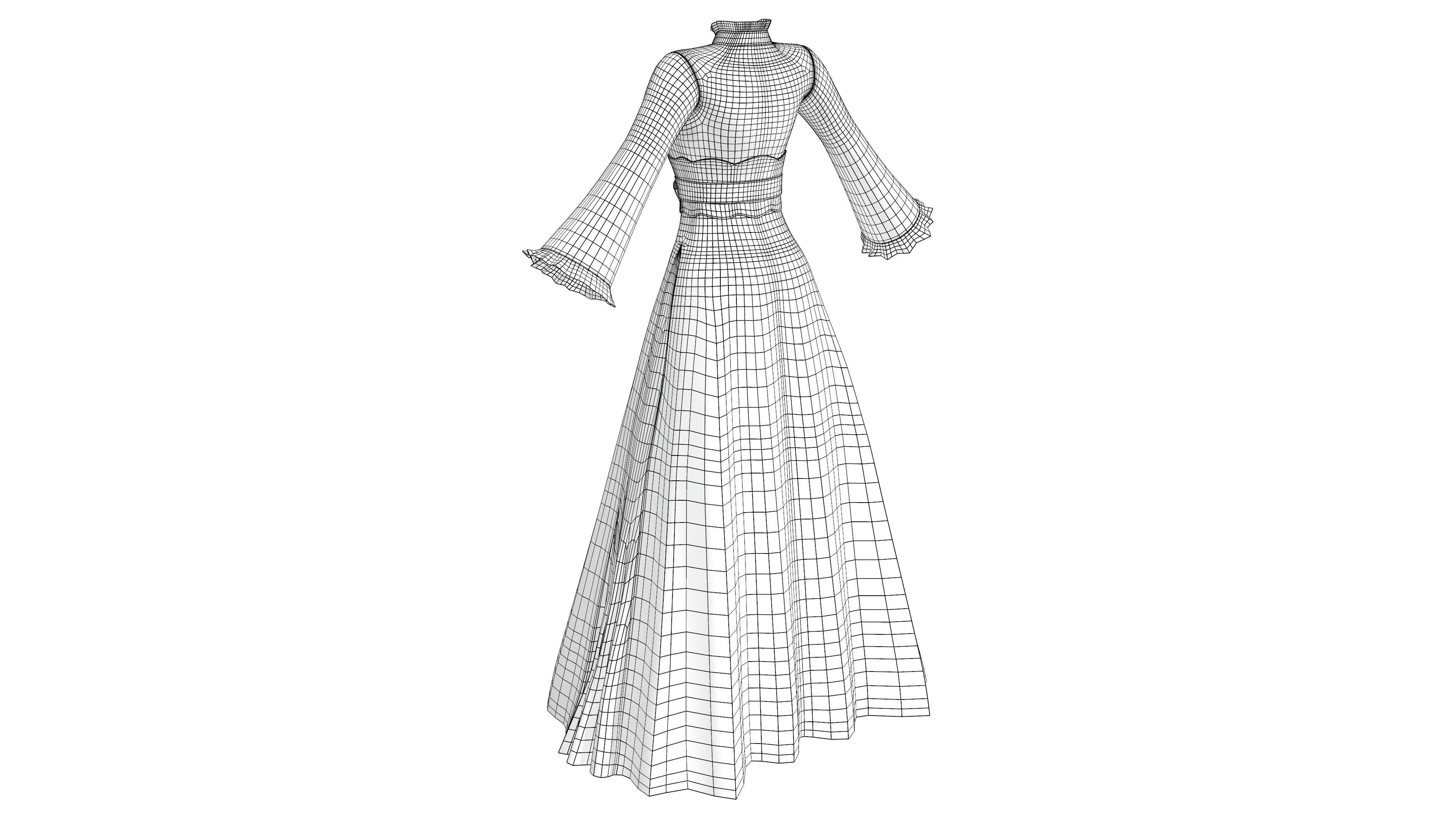 3D model Asian Traditional Fancy Dress With Front Bow VR / AR / low ...