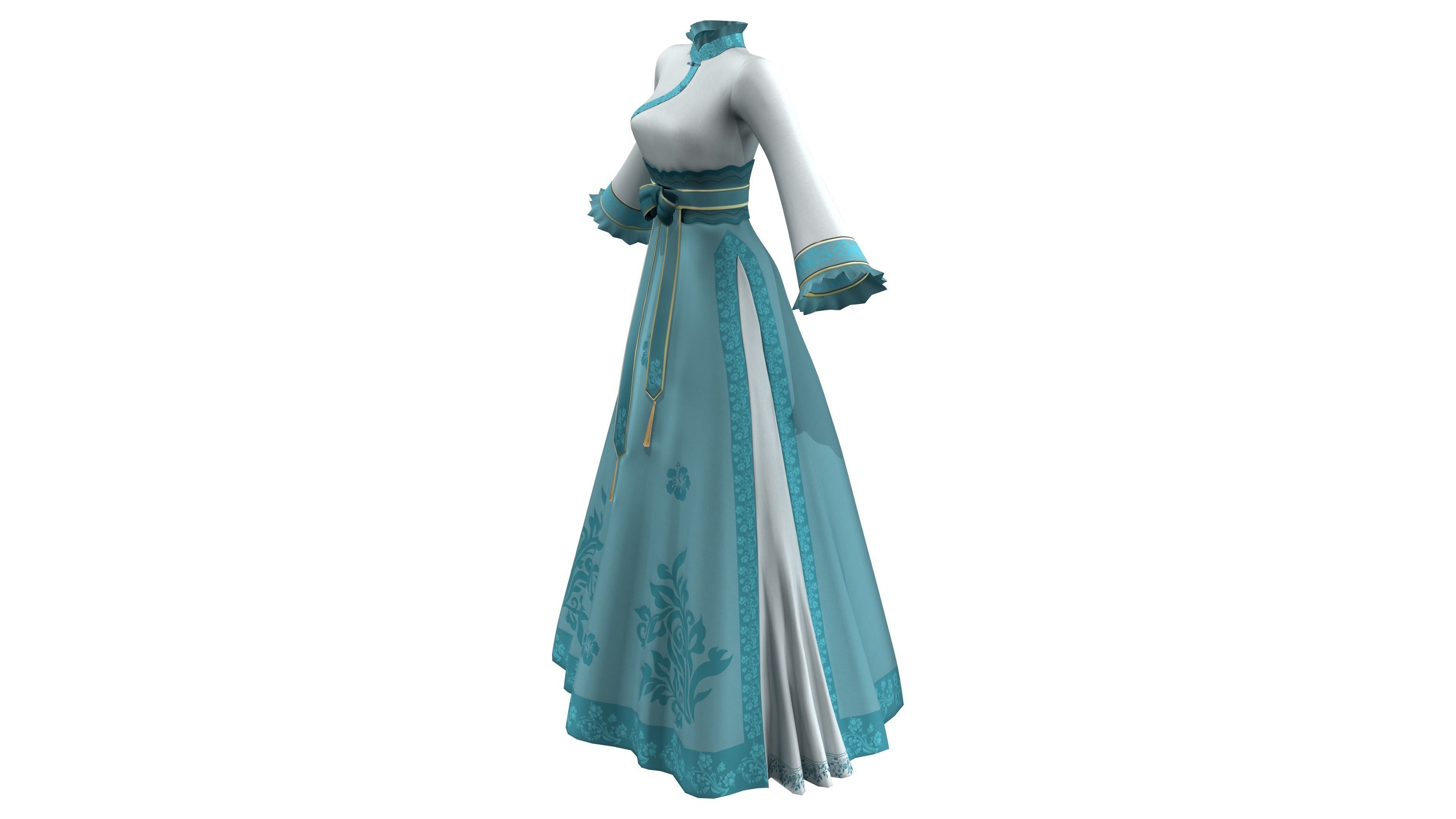 3D model Asian Traditional Fancy Dress With Front Bow VR / AR / low ...