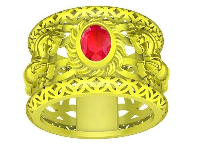 4614 oval ruby men ring with horse and texture chinese coins 3D model ...