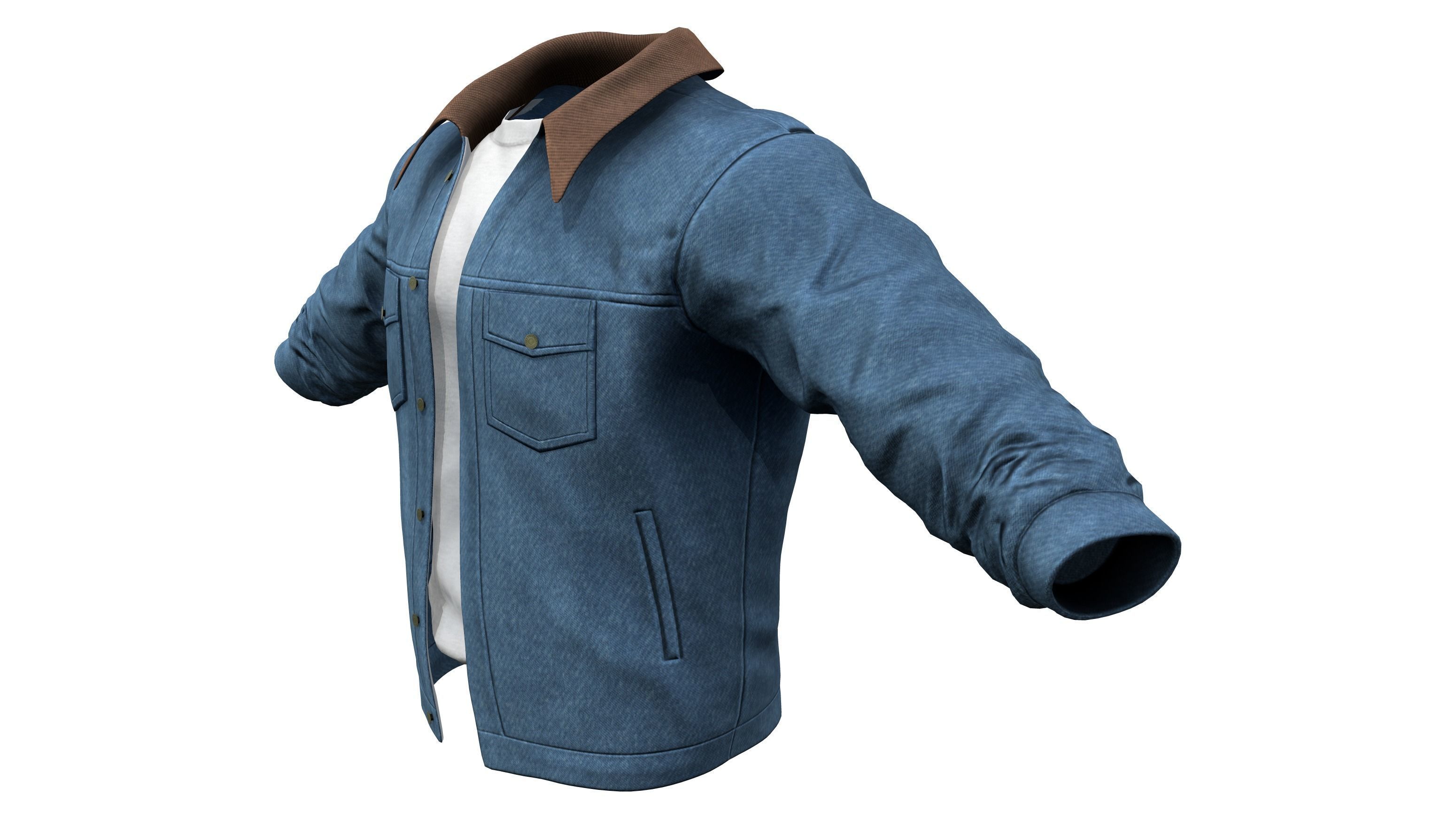 3D model Mens Open Front Denim Jacket With TShirt VR / AR / low-poly ...