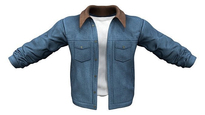 3D model Mens Open Front Denim Jacket With TShirt VR / AR / low-poly ...