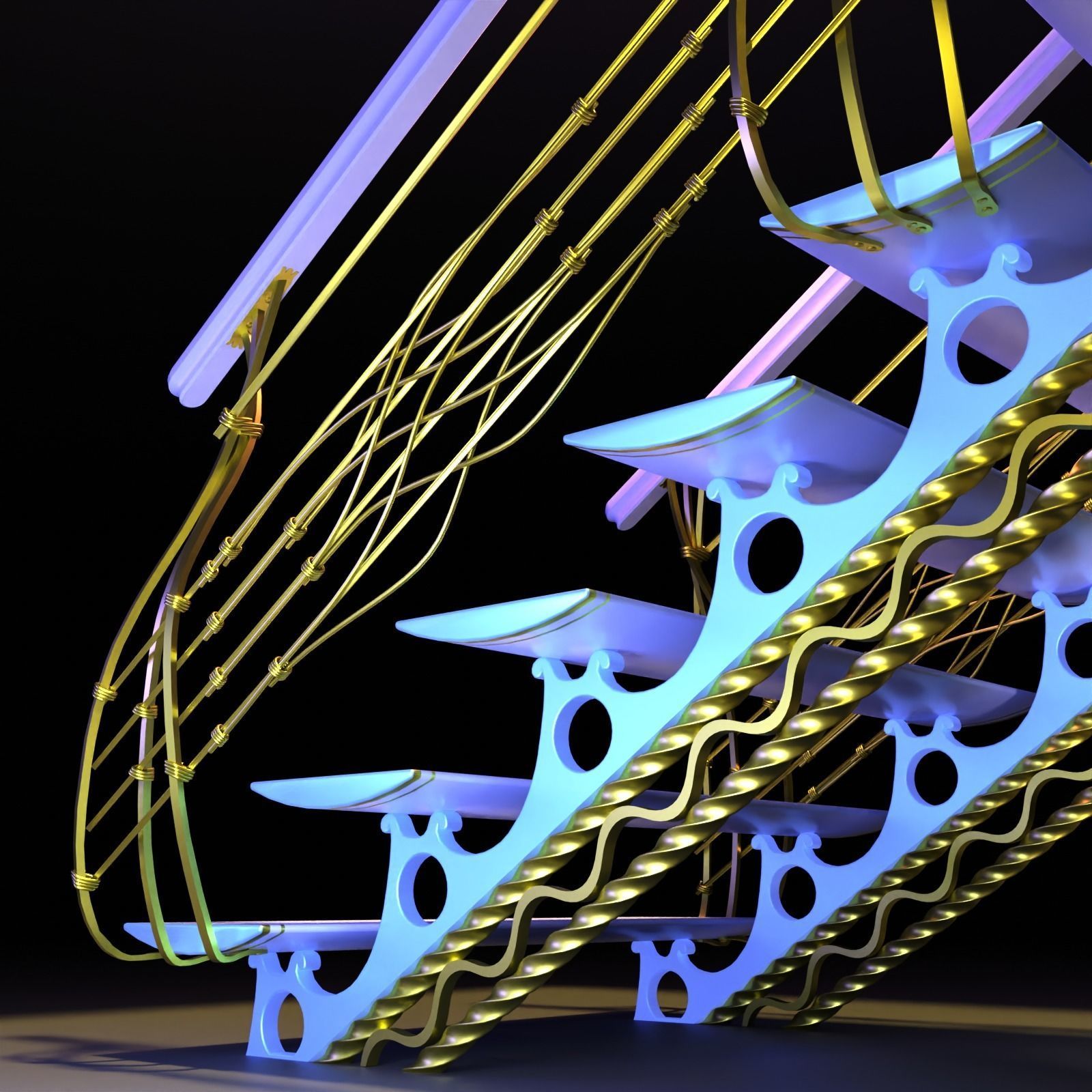 Ladder-gold stair railing - stair railing 3D model rigged | CGTrader