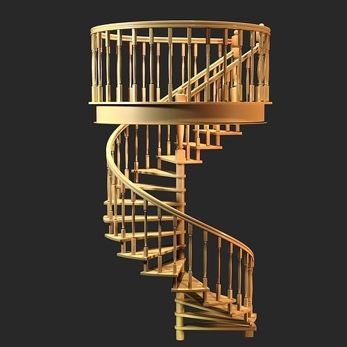 Ladder-screw wooden spiral staircase 3D model rigged | CGTrader