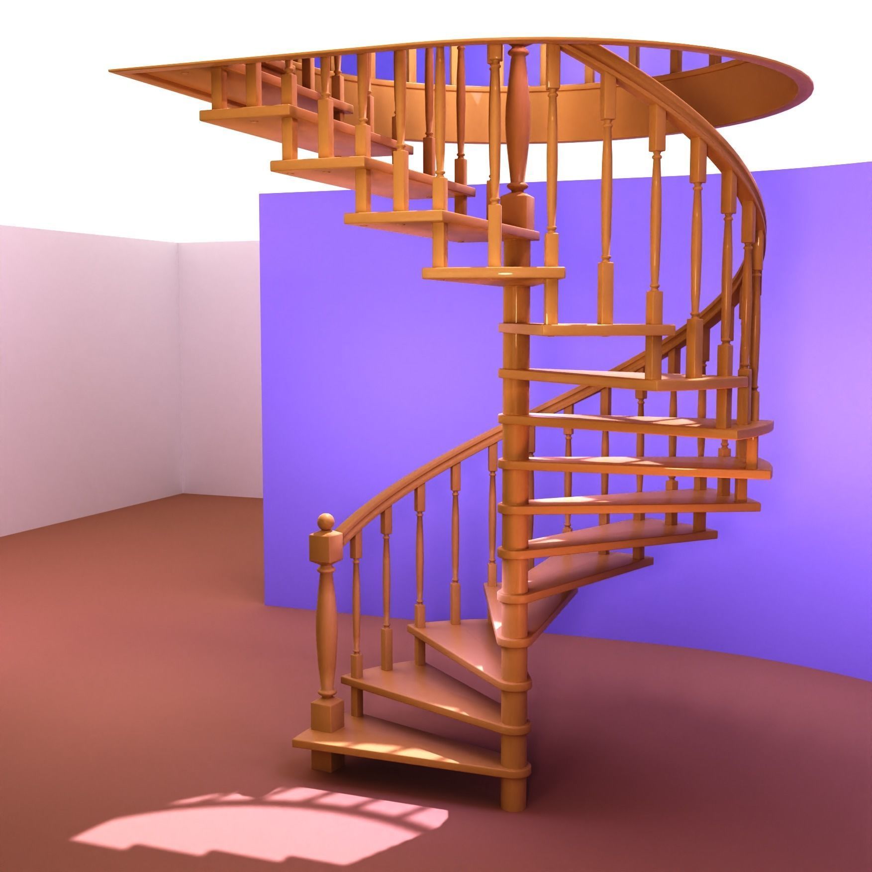 Ladder-screw wooden spiral staircase 3D model rigged | CGTrader
