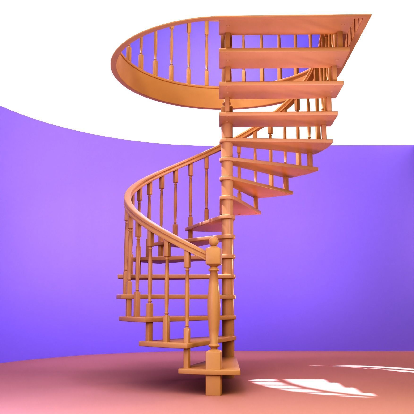 Ladder-screw wooden spiral staircase 3D model rigged | CGTrader