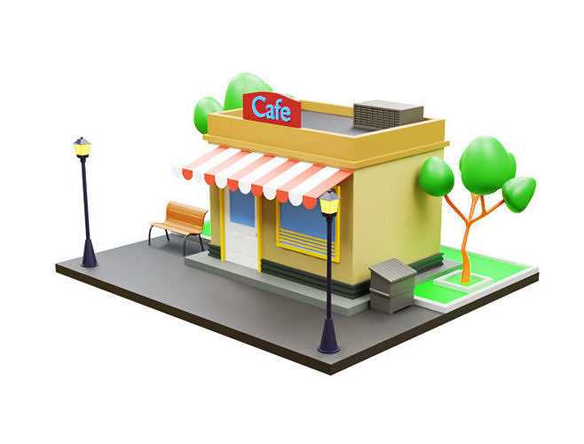 cartoon cafe 3D model | CGTrader