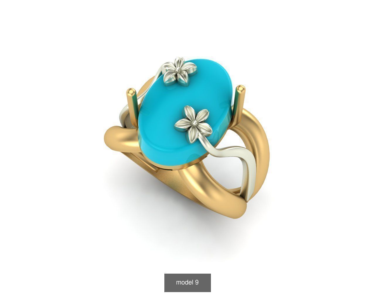 Gold and turquoise ring set 3D Model Collection | CGTrader