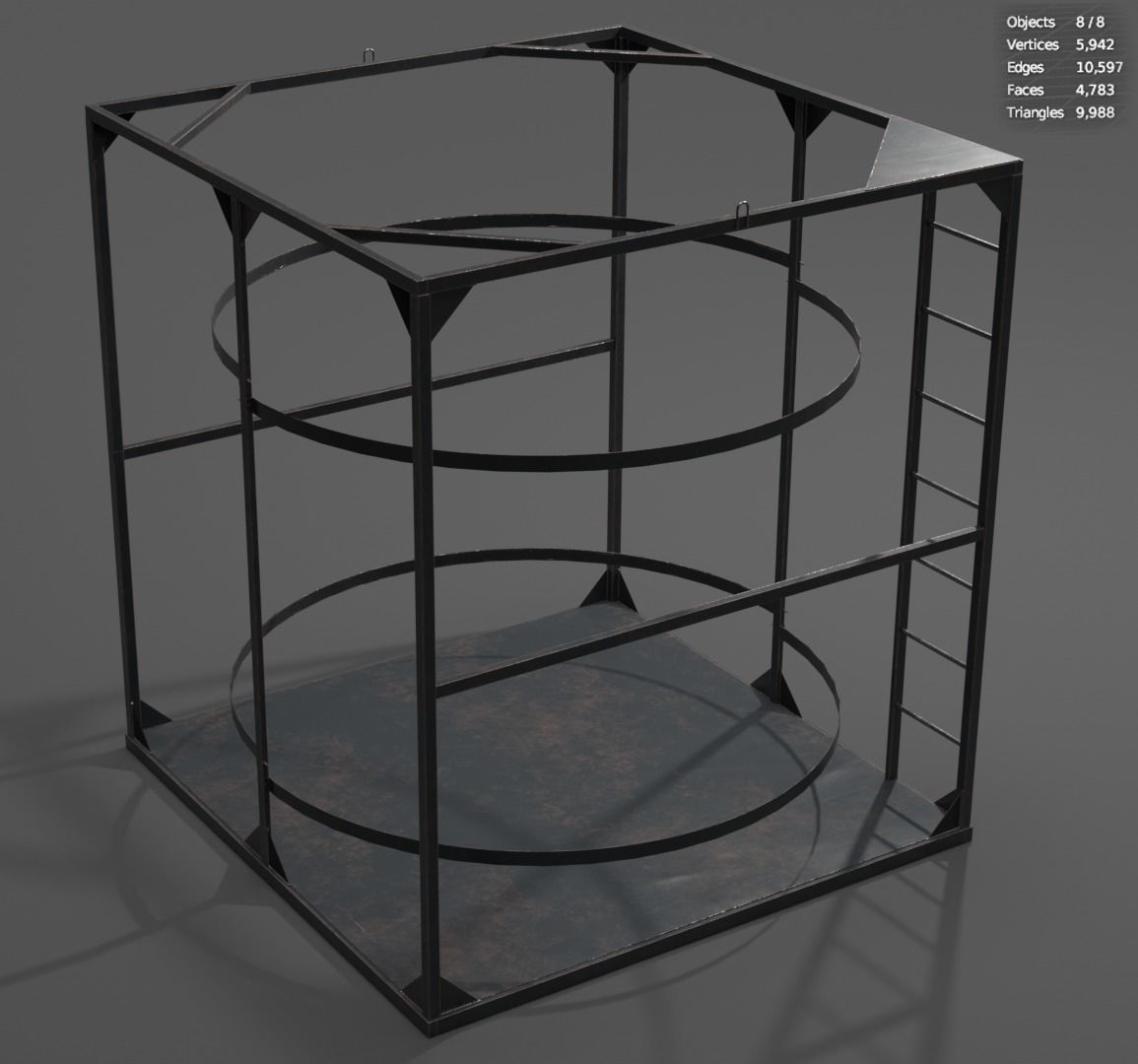 3D model Two barrels and one metal frame for a large barrel VR / AR ...