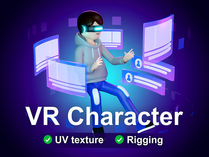 VR Character cartoon man boy futuristic with VR Glasses casual free 3D ...