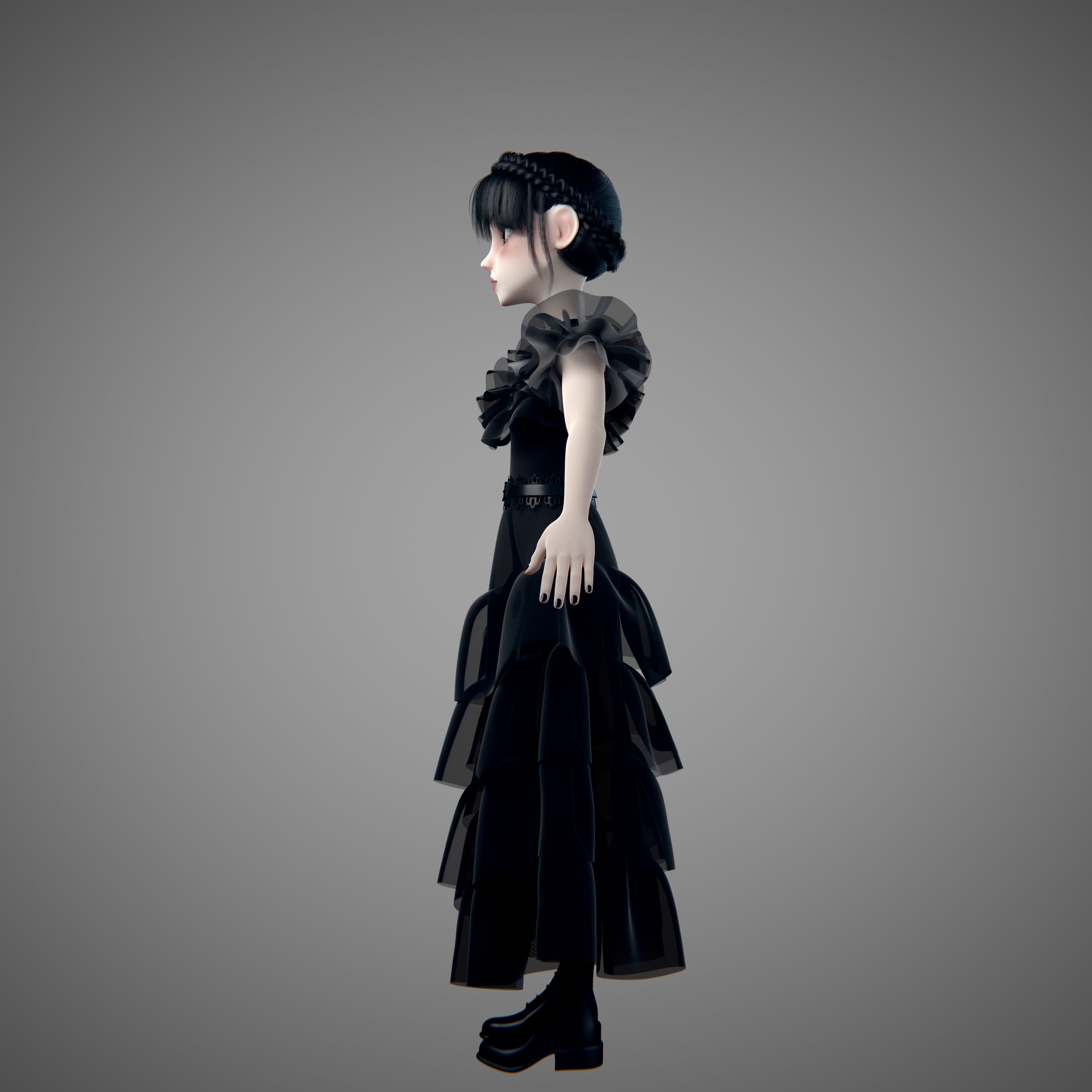 3D model Wednesday Addams v2 - Rigged 3D Character Low-poly 3D model VR ...