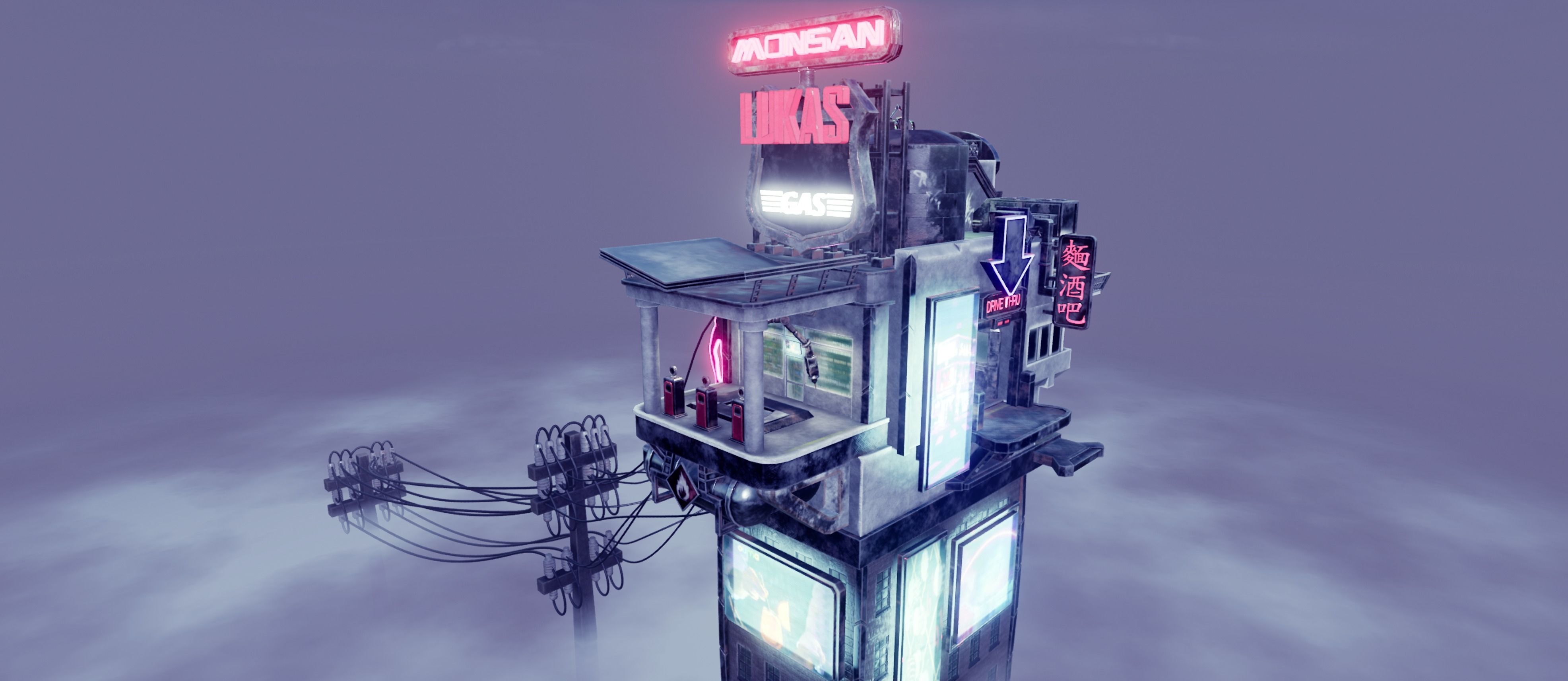 Cyberpunk Stylized Gas Station Blender 3 to UE55 3D Building 3D model ...