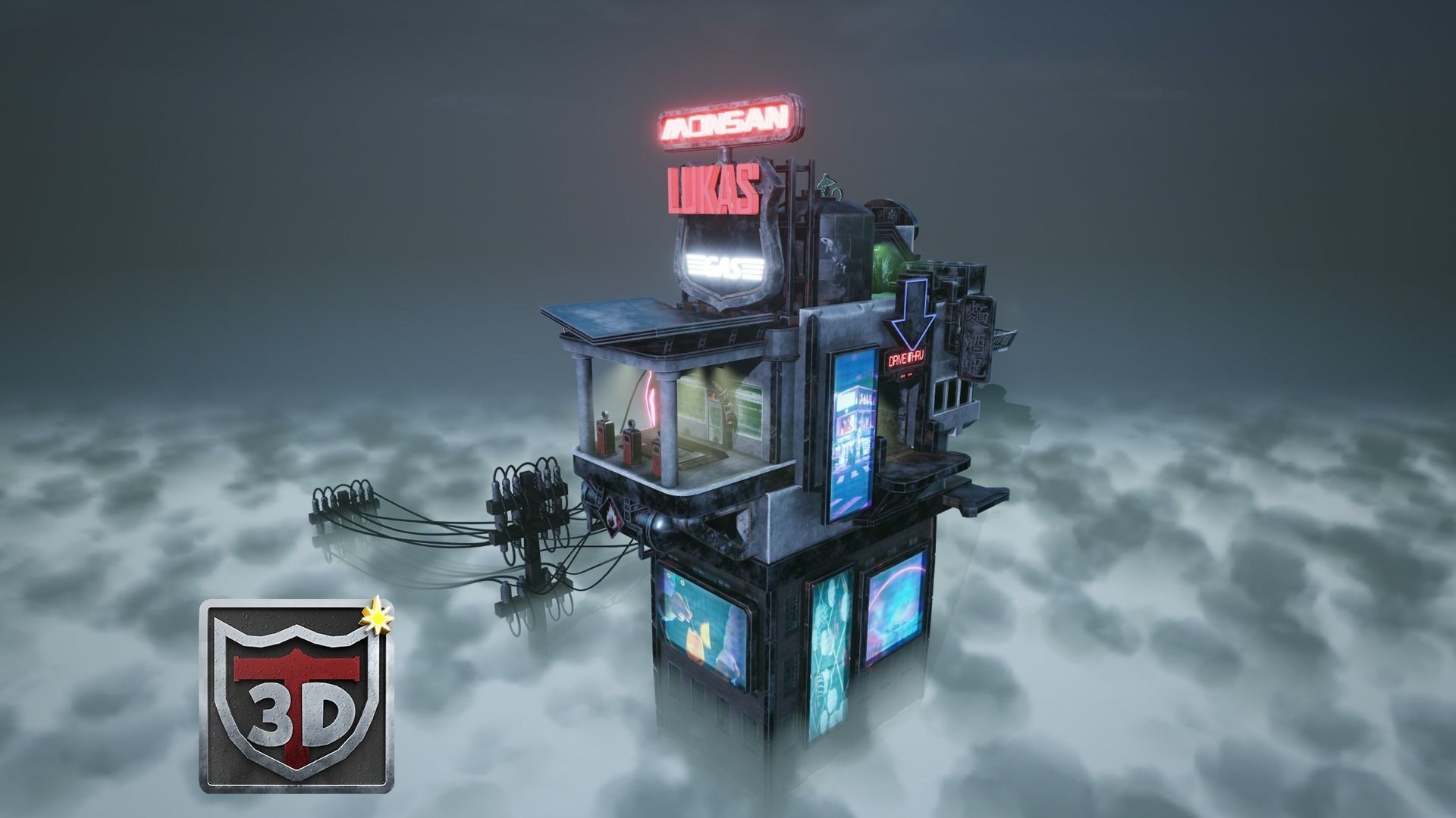 Cyberpunk Stylized Gas Station Blender 3 to UE55 3D Building 3D model ...