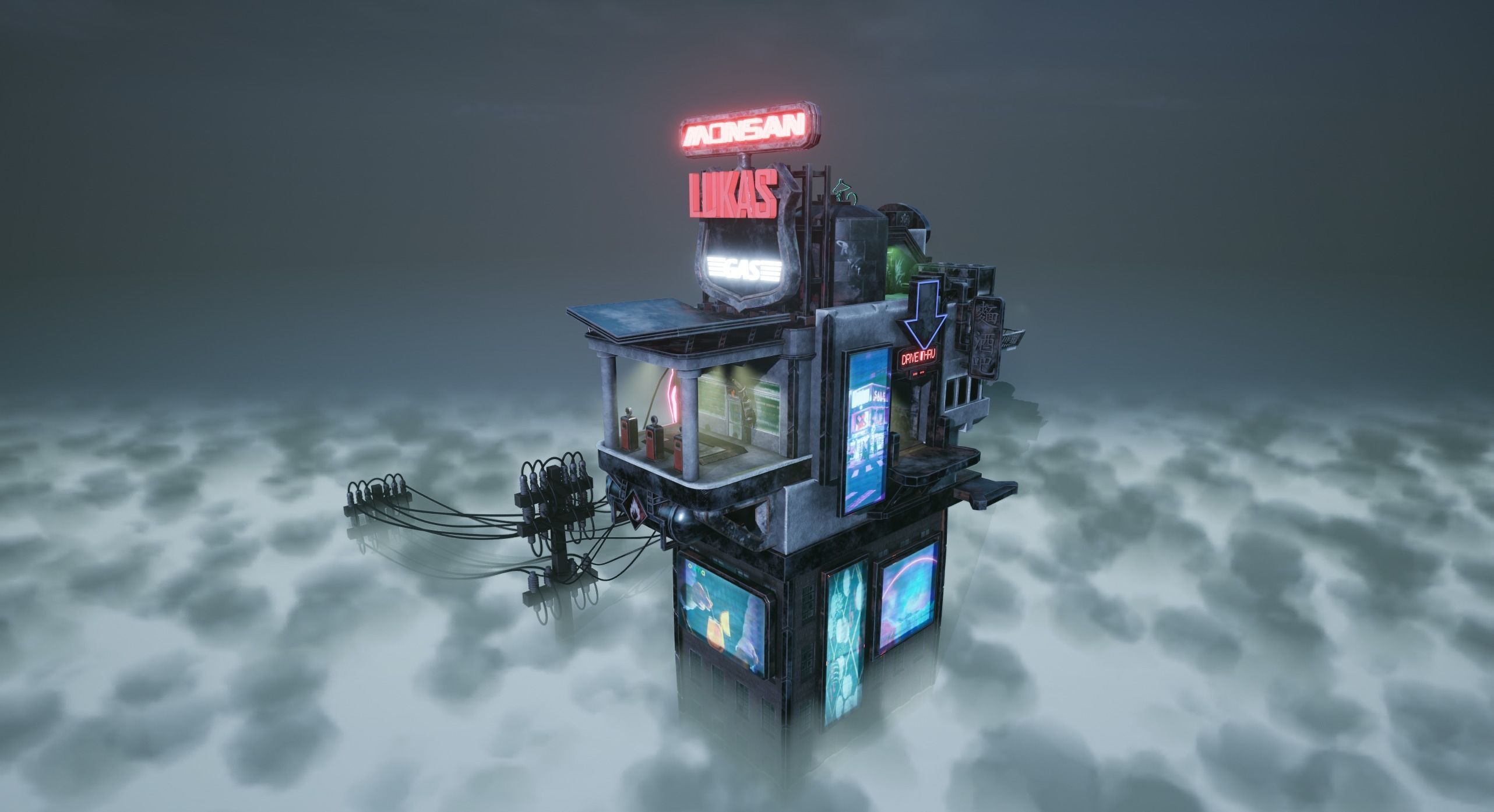 Cyberpunk Stylized Gas Station Blender 3 to UE55 3D Building 3D model ...