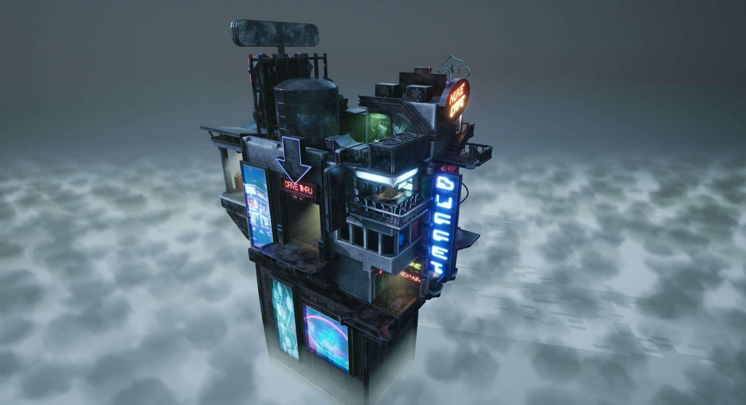 Cyberpunk Stylized Gas Station Blender 3 to UE55 3D Building 3D model ...