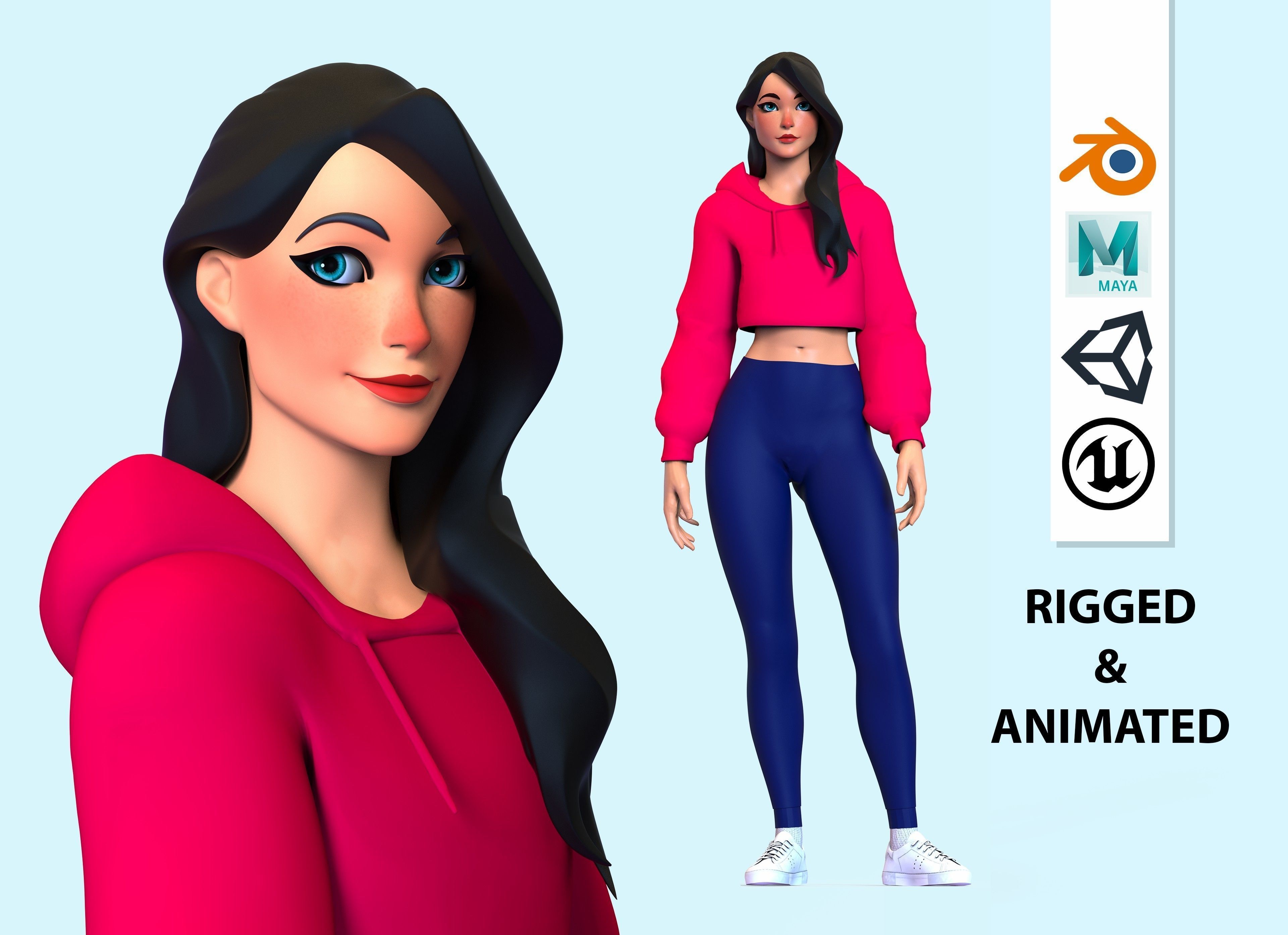 3d Model Cartoon Character Girl Vr Ar Low Poly Cgtrader