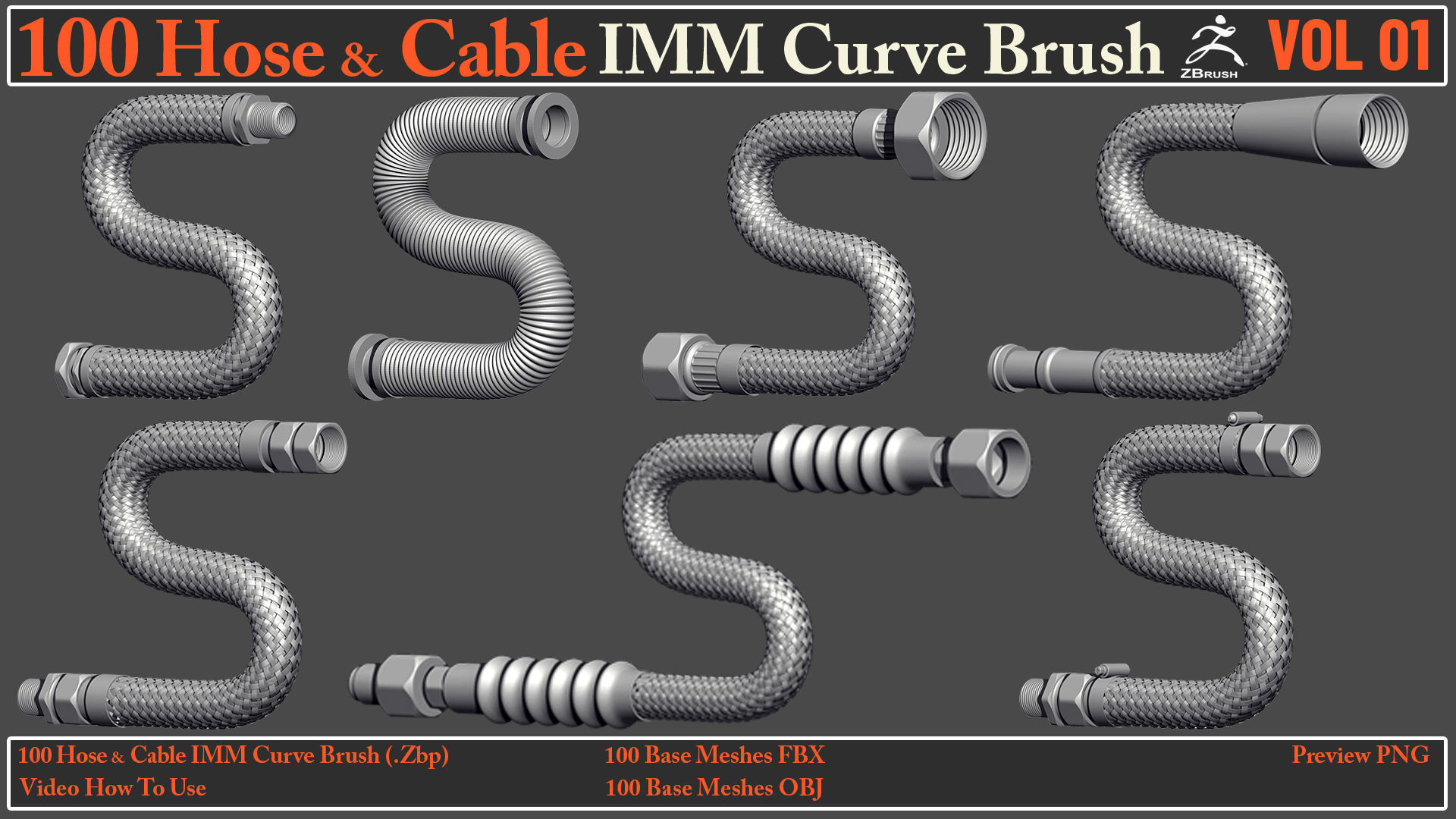 3D model 100 Hose and Cable IMM Curve Brush VOL01 VR / AR / low-poly | CGTrader