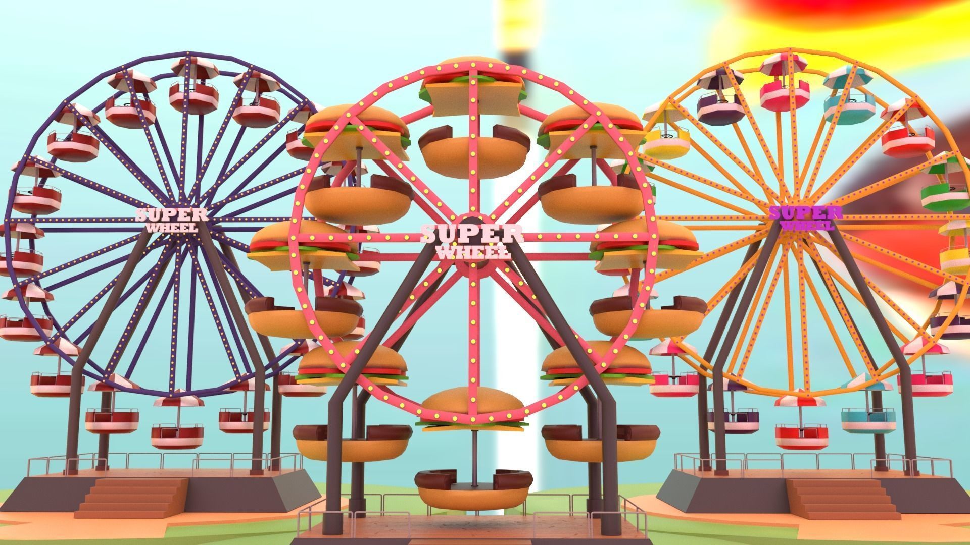 3D model Ferris wheels pack VR / AR / low-poly | CGTrader