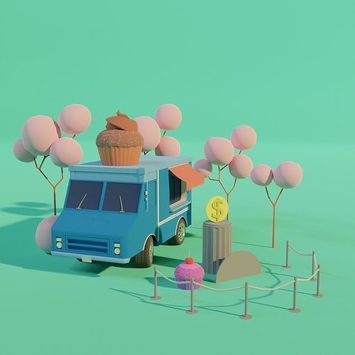Cute Scene Ice Cream Van 3D model | CGTrader