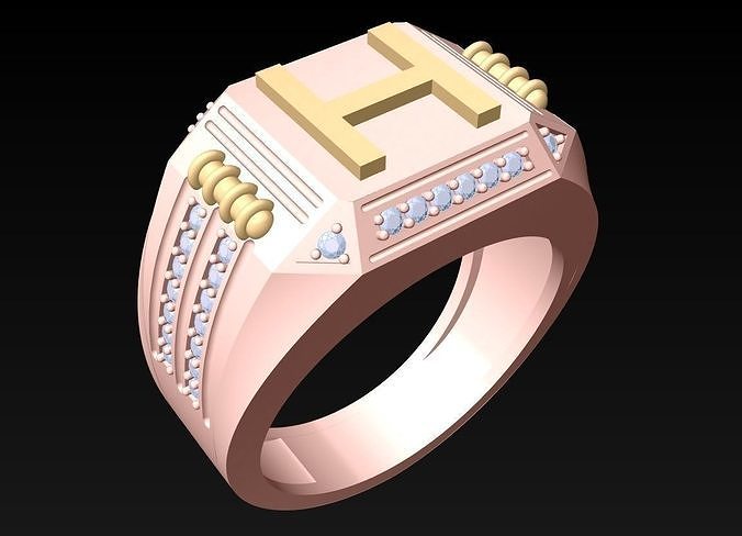 Letter H Ring - Diamond Ring - N6913 3D model 3D printable | CGTrader