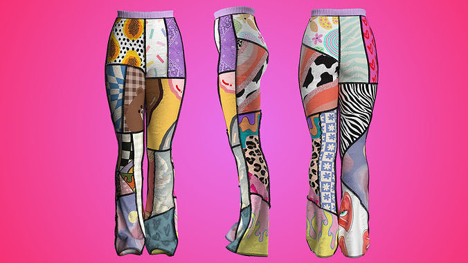 Patchwork High-waisted Knit Pants Fitted to Gen8 Body Mesh 3D model | CGTrader