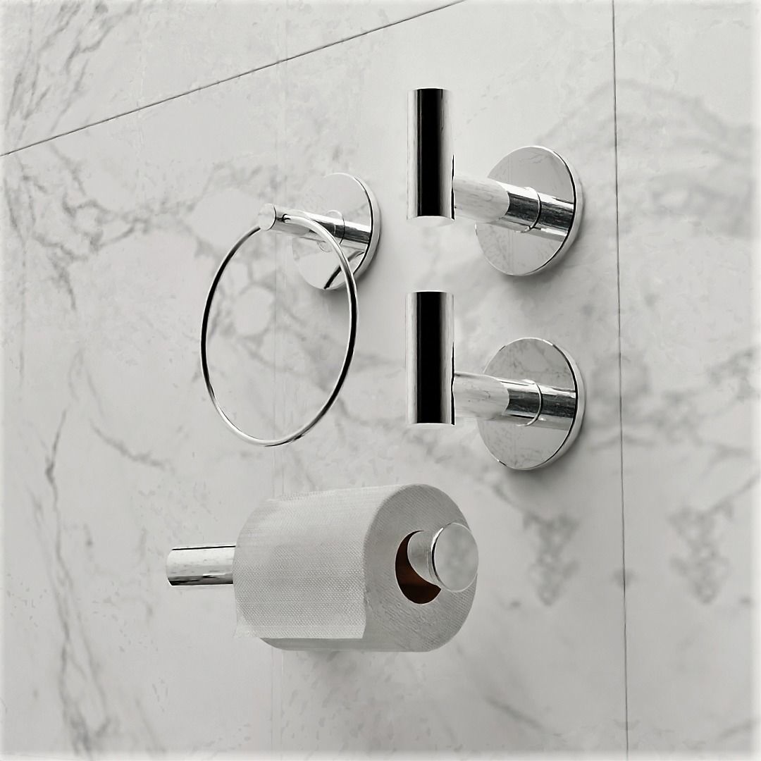 3D model Bathroom set low poly- toilet holder toilet roll towel holder ...