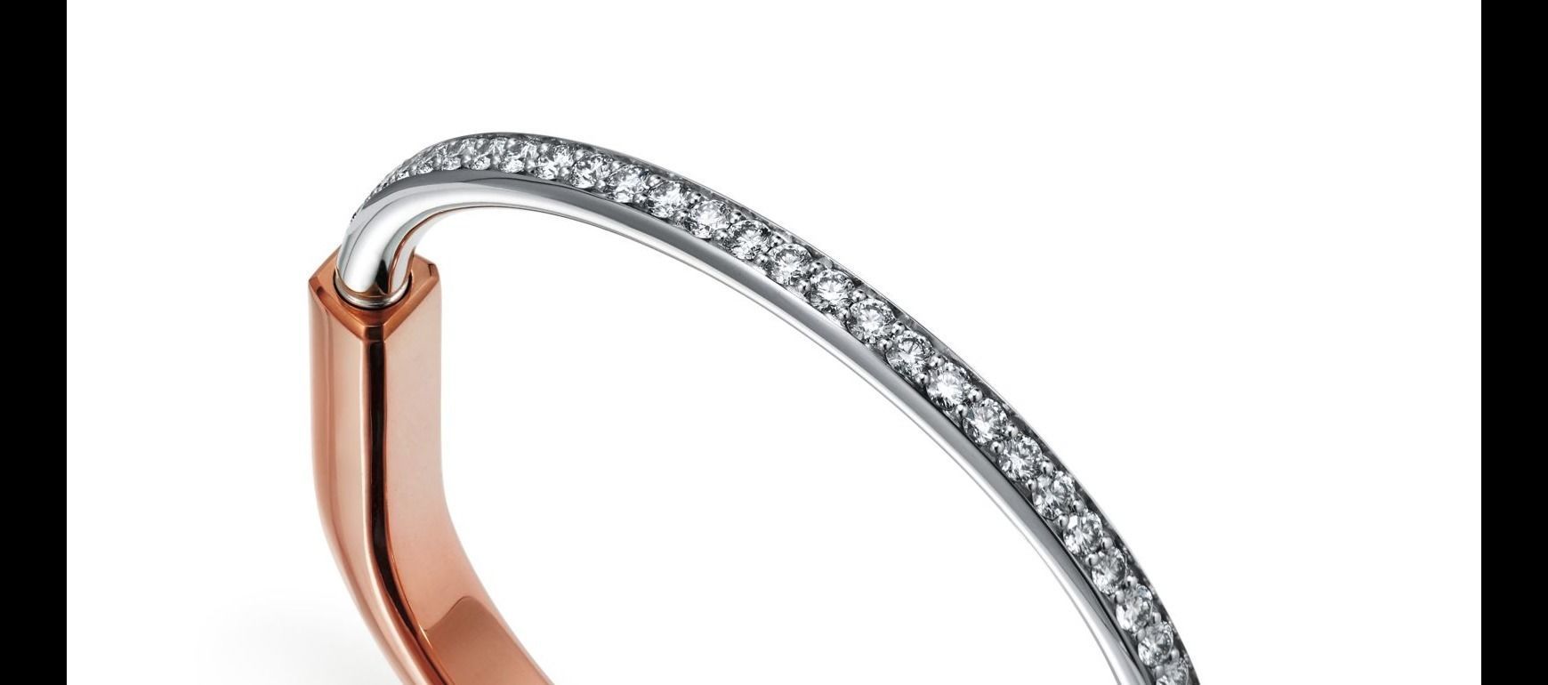 Tiffany Lock Bangle Gold with Half Pave Diamonds 3D model 3D printable | CGTrader