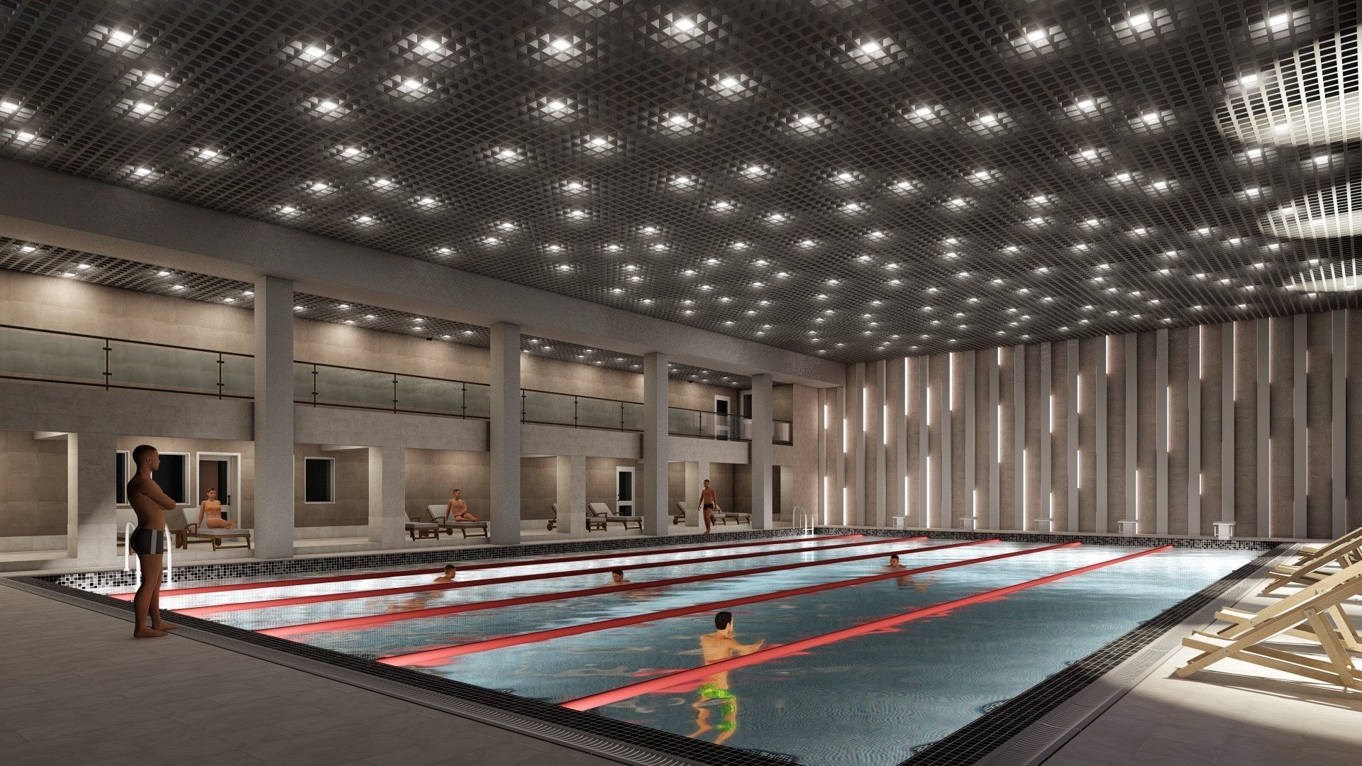 3D model of a public building with a swimming pool interior 3D model ...