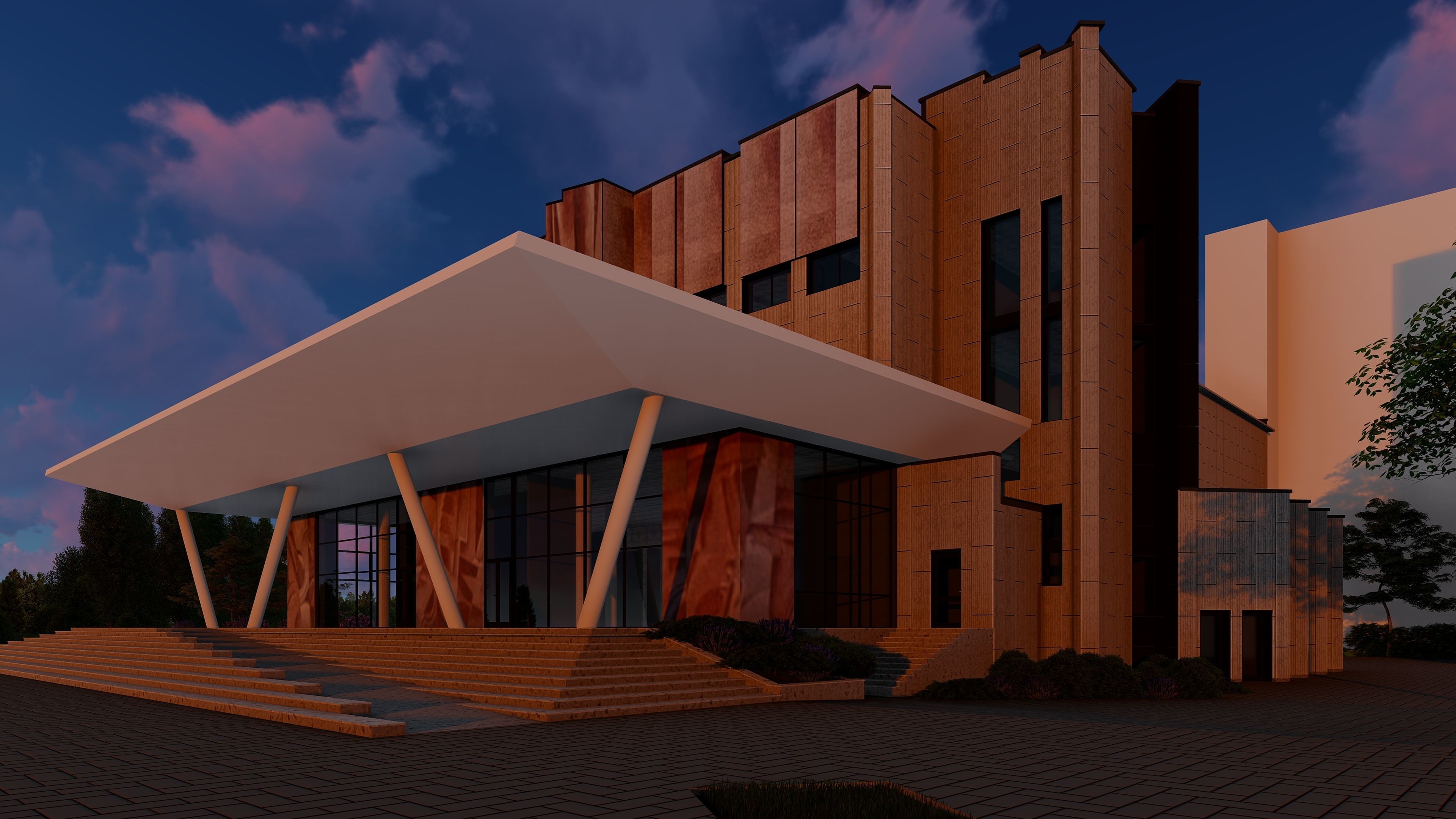 3D model of the cinema building reconstruction 6 versions 3D model ...