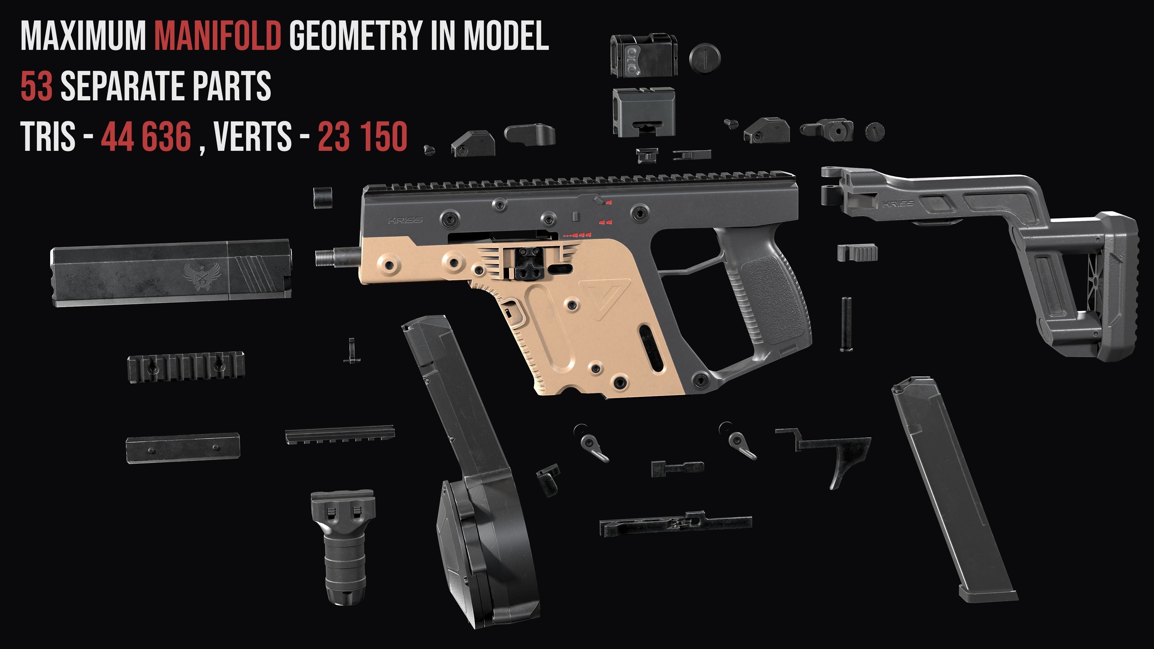 3D model Tactical modular SMG TDI Kriss Vector gen2 VR / AR / low-poly ...