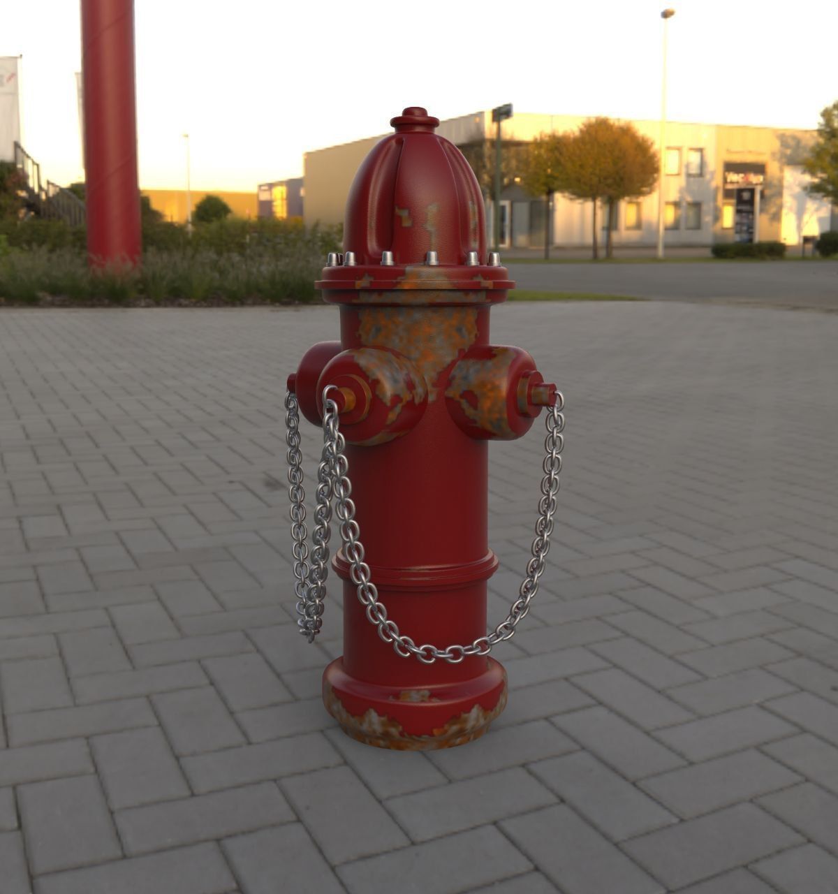 Red fire hydrant water pump Low-poly game ready realistic model free VR / AR / low-poly 3D model ...