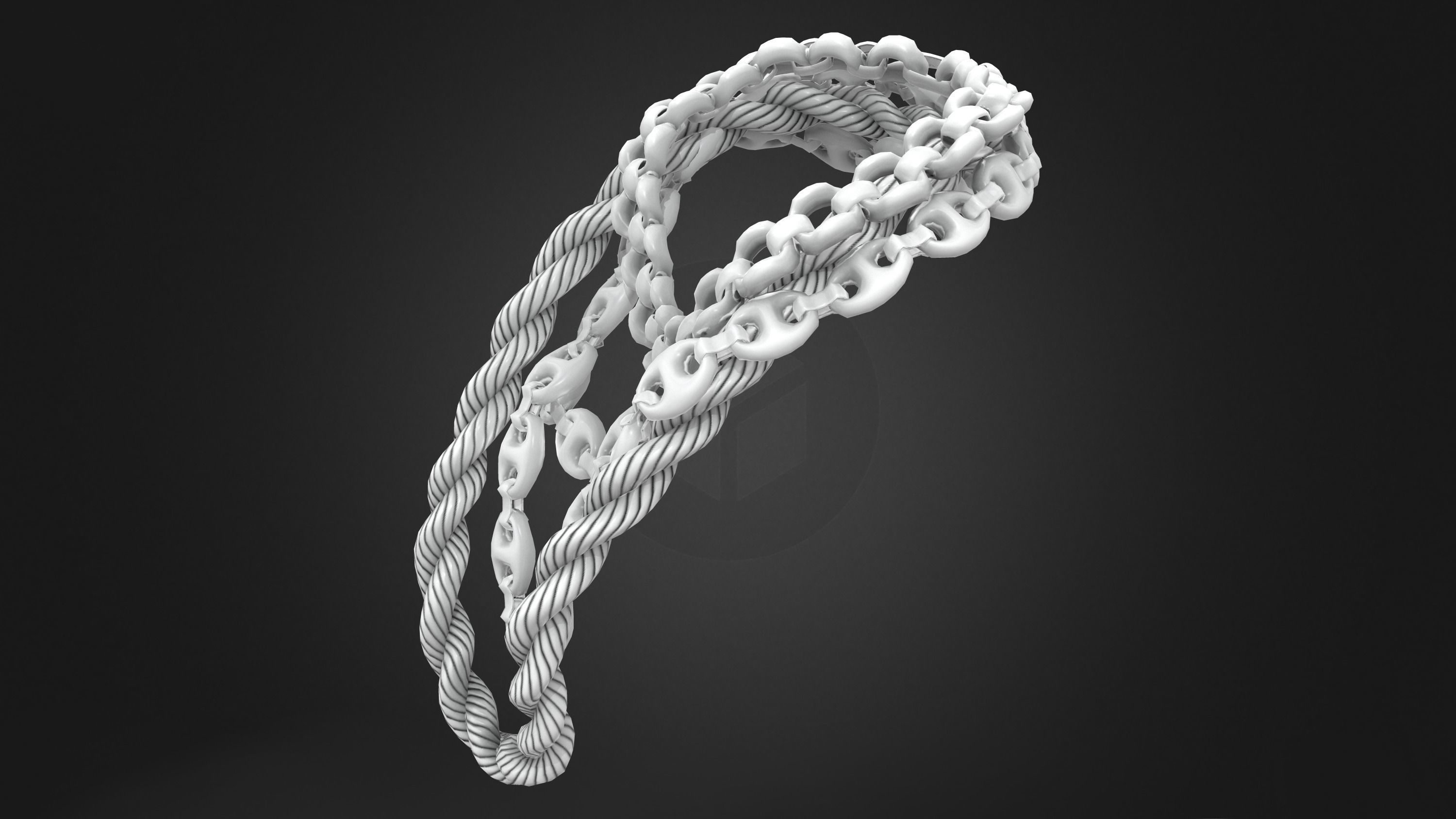 3D model Oversize Metal Chains Multi-Row Huge Rapper Necklace VR / AR ...