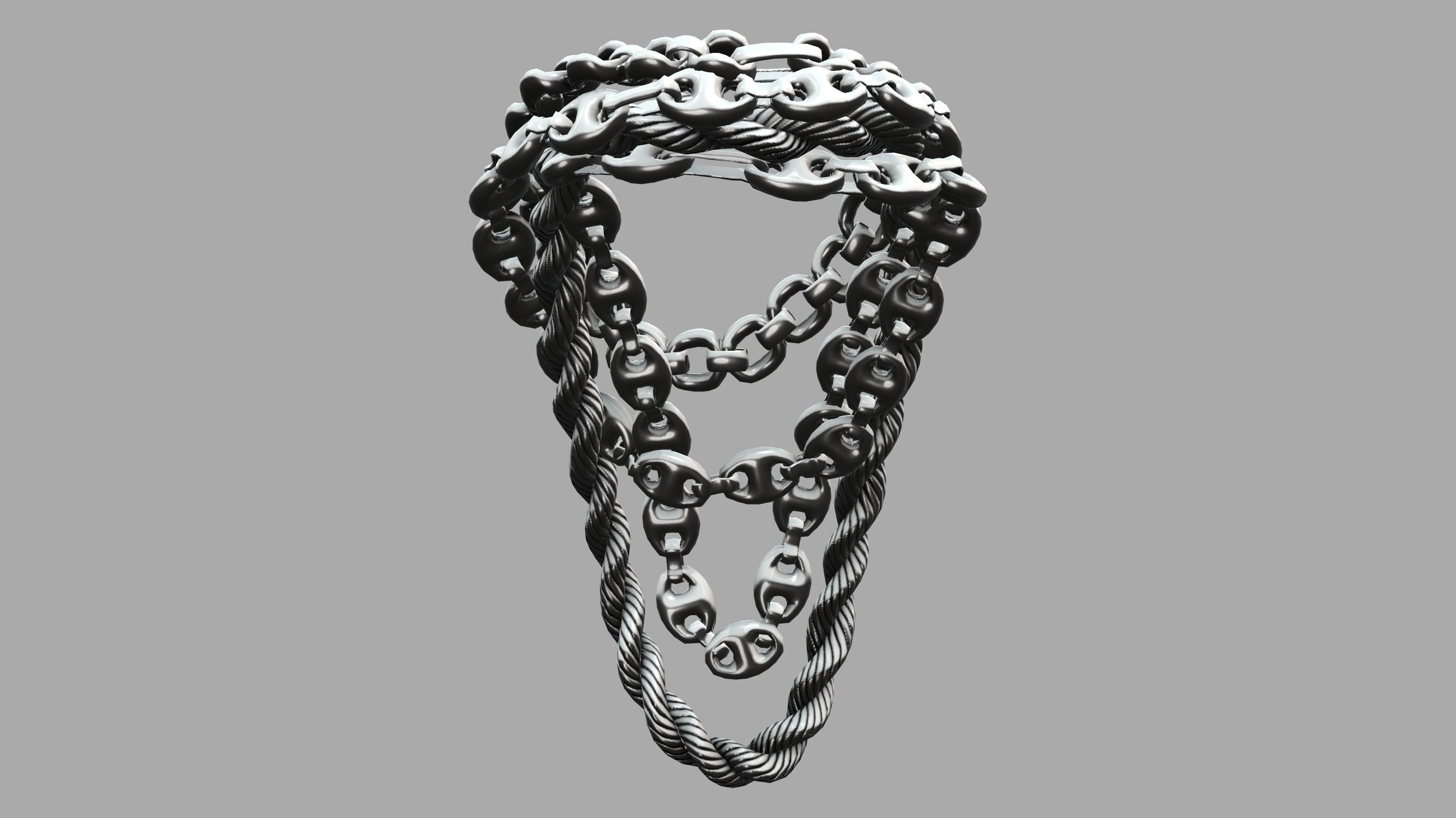 3D model Oversize Metal Chains Multi-Row Huge Rapper Necklace VR / AR ...