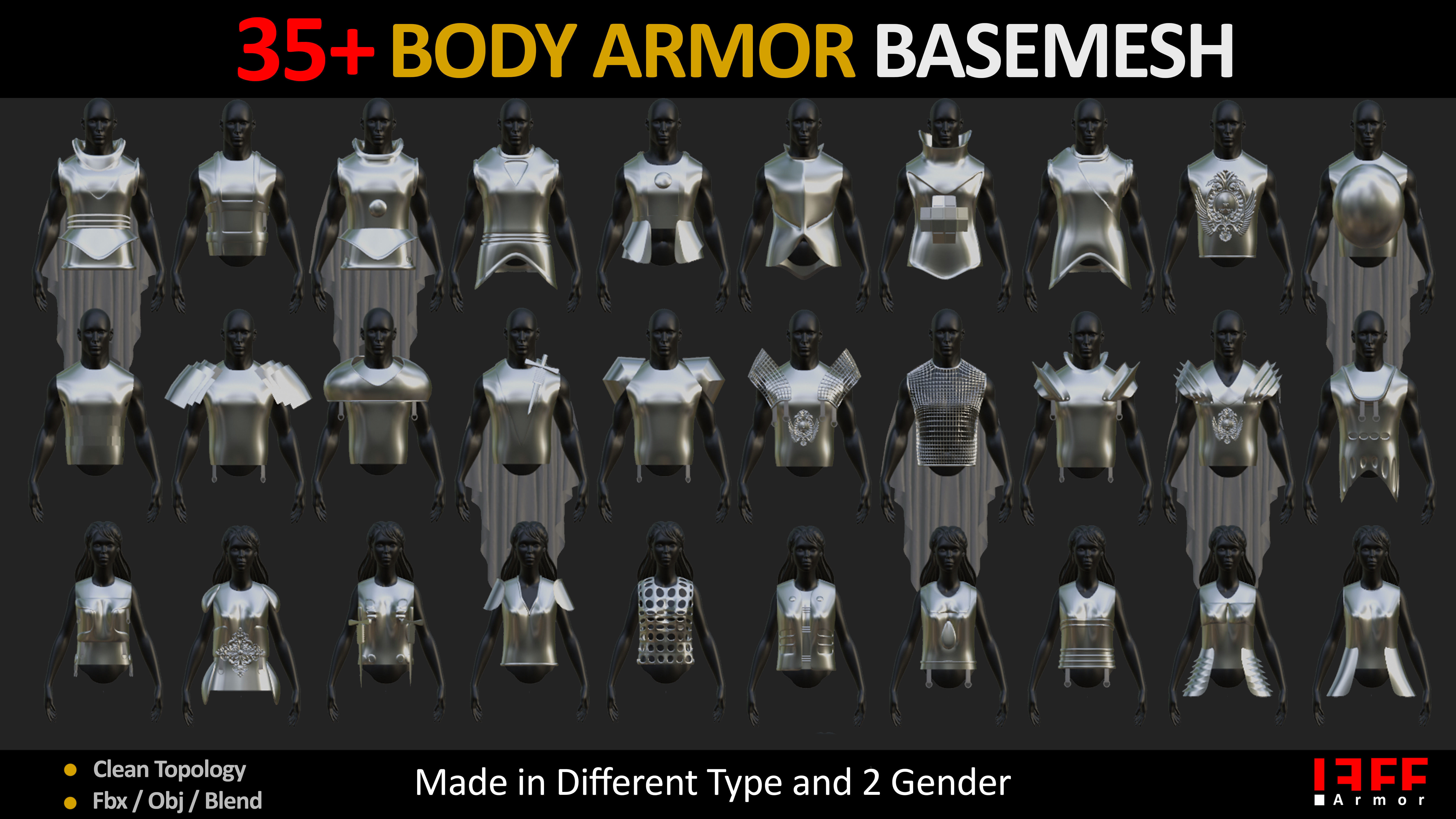 3D model 35 Body Armors Basemesh q VR / AR / low-poly | CGTrader