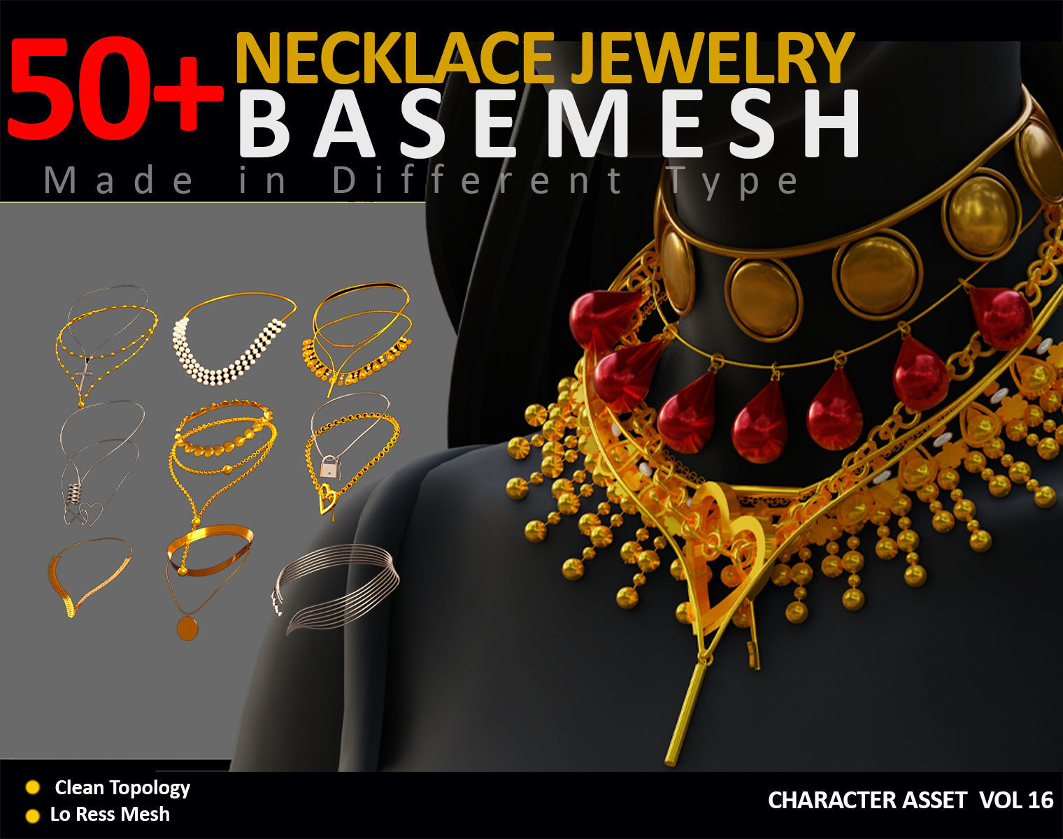 3D model 50 NECKLACE JEWELRY BASEMESH VR / AR / low-poly | CGTrader