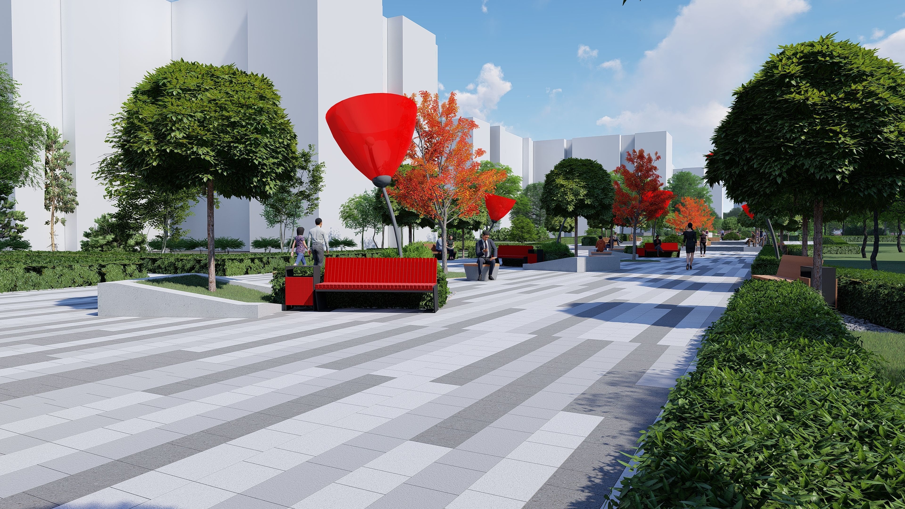3D model of the urban environment with houses and a square 3D model ...