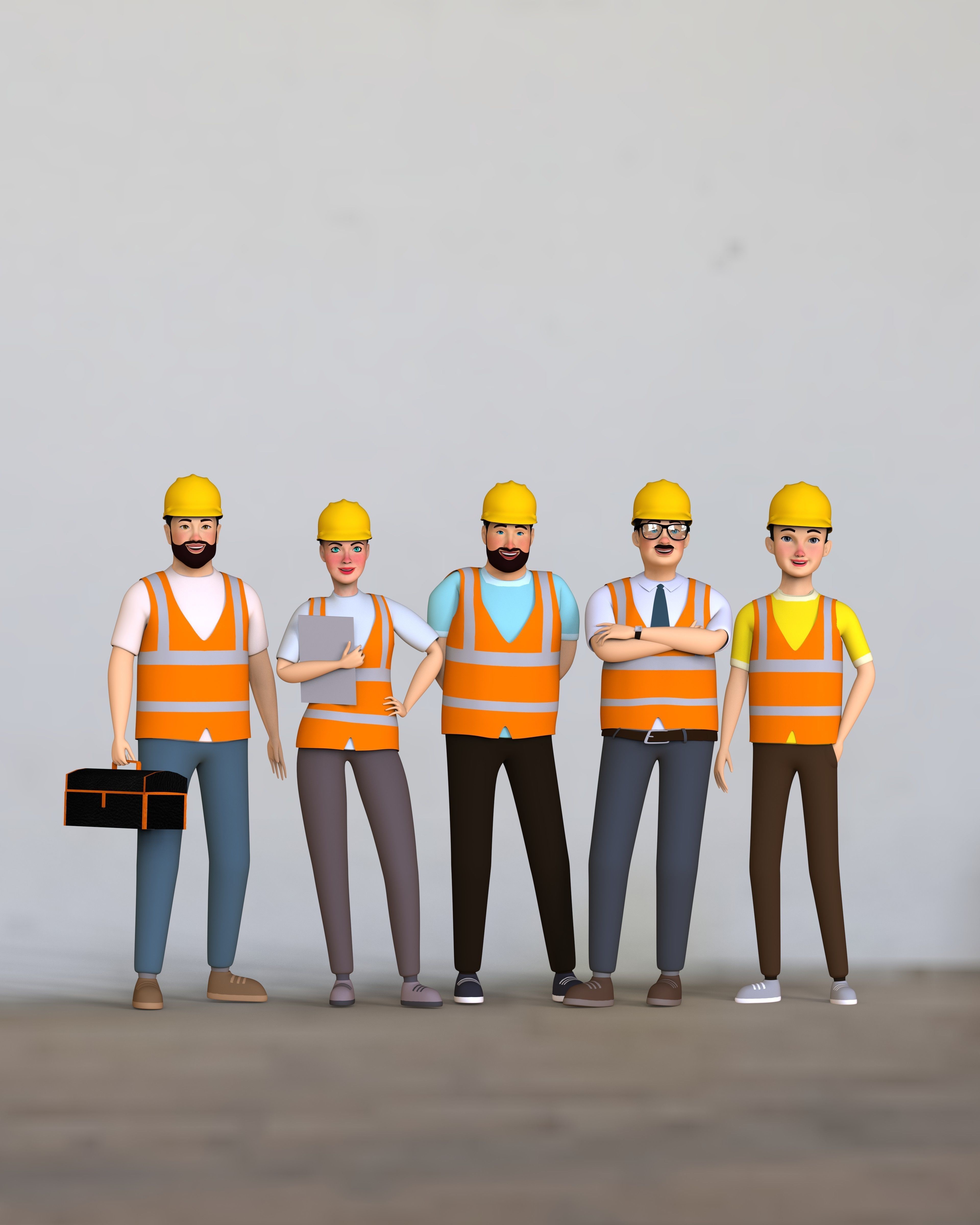 3D model cartoon character Worker pack VR / AR / low-poly | CGTrader