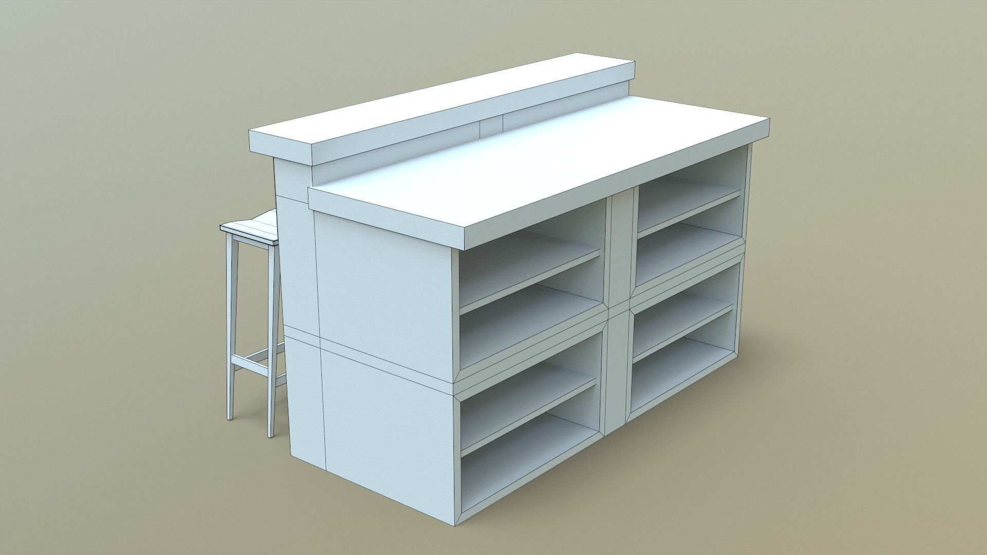 3D model Kitchen Counter with Stool VR / AR / low-poly | CGTrader