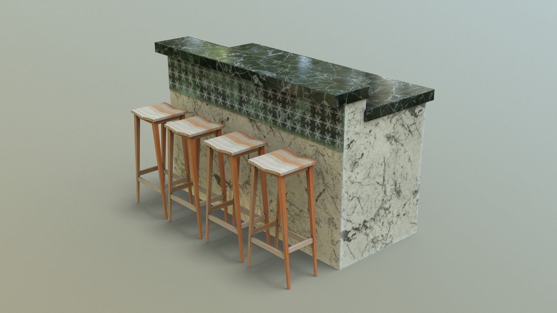 3D model Kitchen Counter with Stool VR / AR / low-poly | CGTrader