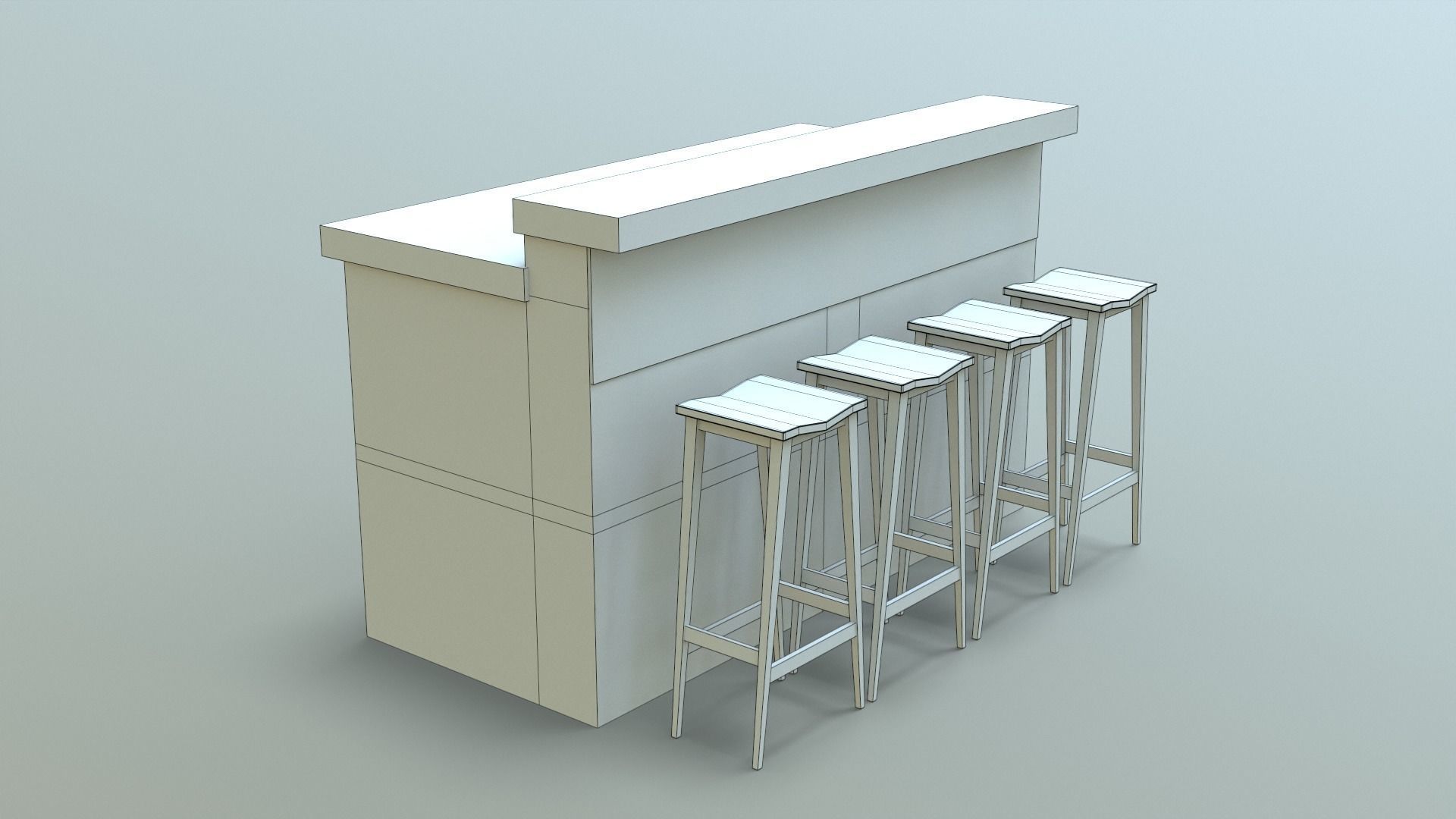 3D model Kitchen Counter with Stool VR / AR / low-poly | CGTrader