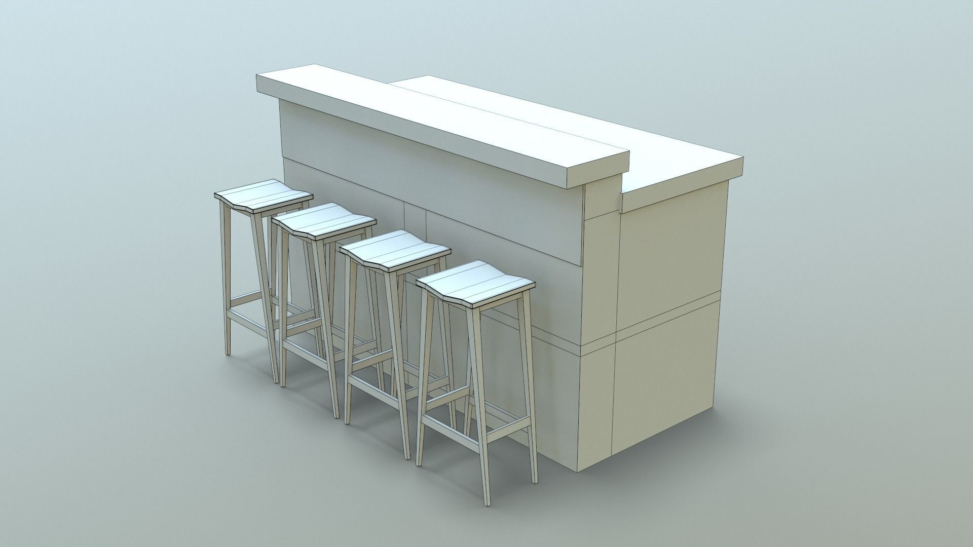 3D model Kitchen Counter with Stool VR / AR / low-poly | CGTrader