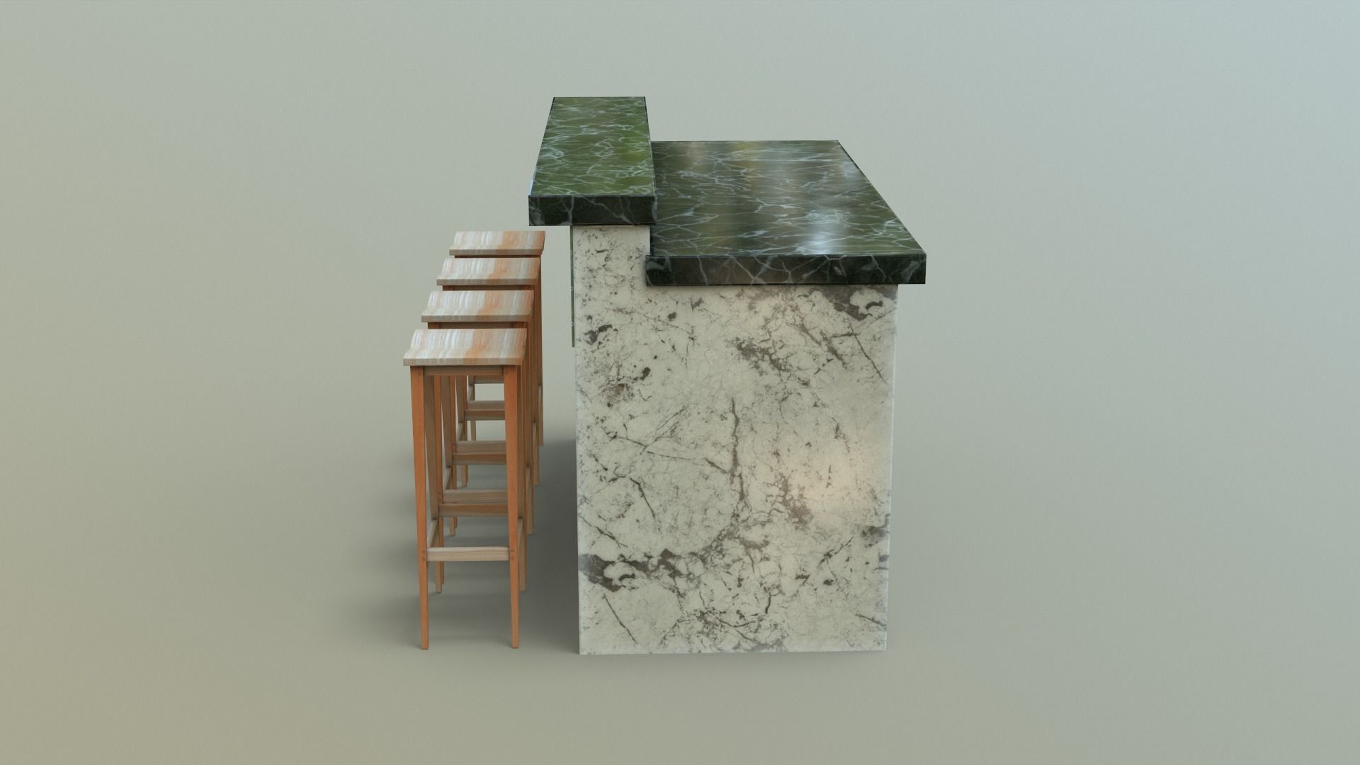 3D model Kitchen Counter with Stool VR / AR / low-poly | CGTrader