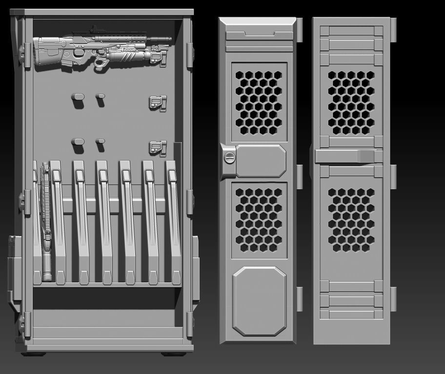 SciFi Weapons Locker and guns 3D model 3D printable | CGTrader