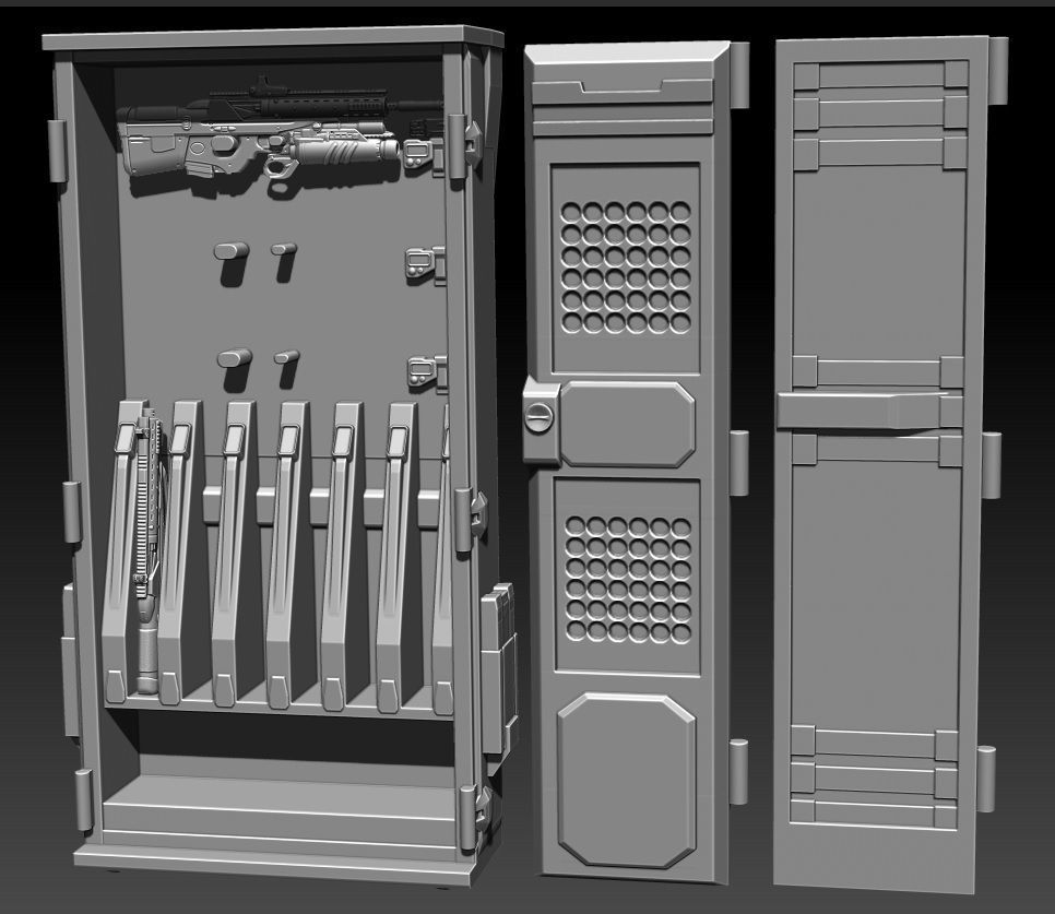 SciFi Weapons Locker and guns 3D model 3D printable | CGTrader