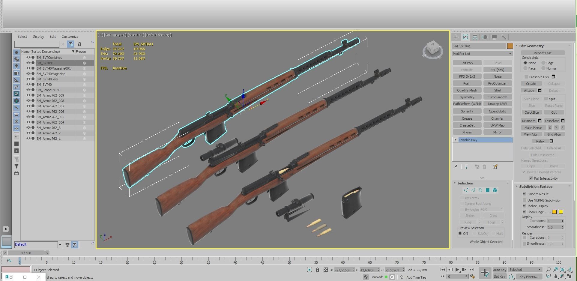 3D model SVT-40 Semi-Automatic rifle - PBR Low Poly Model VR / AR / low ...
