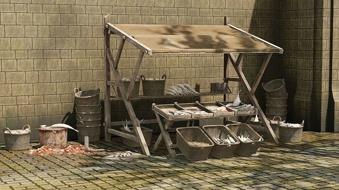 3D model Medieval Fish Shop VR / AR / low-poly | CGTrader