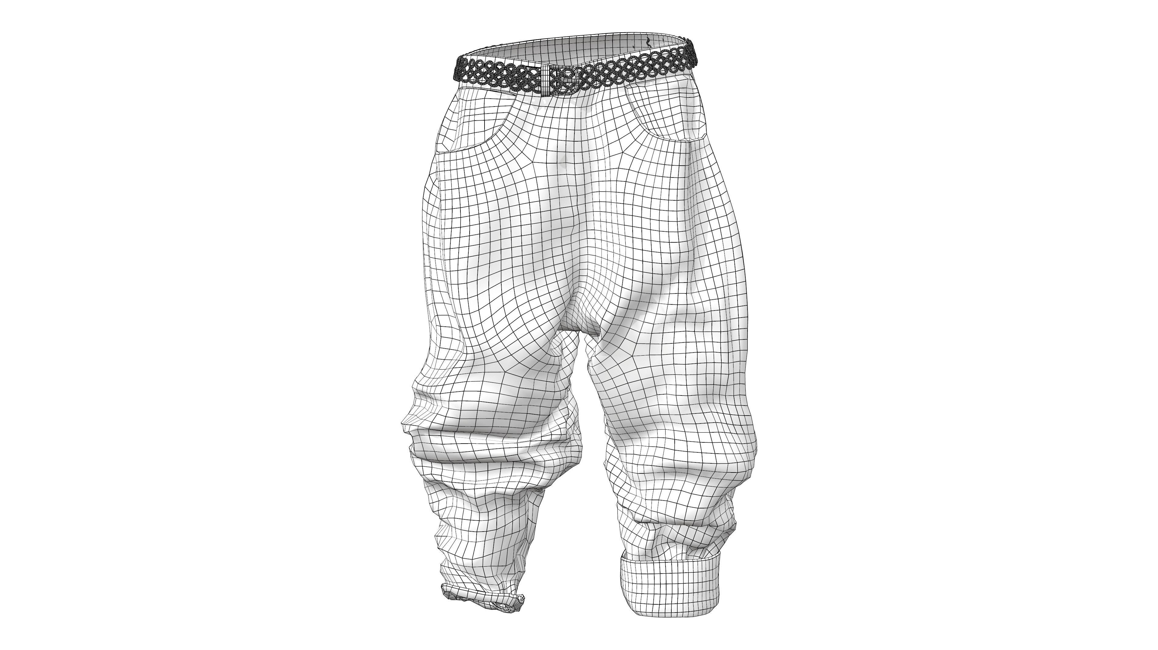 3D model Oversize Rolled Legs Rapper Pants With Metal Chains Belt VR ...