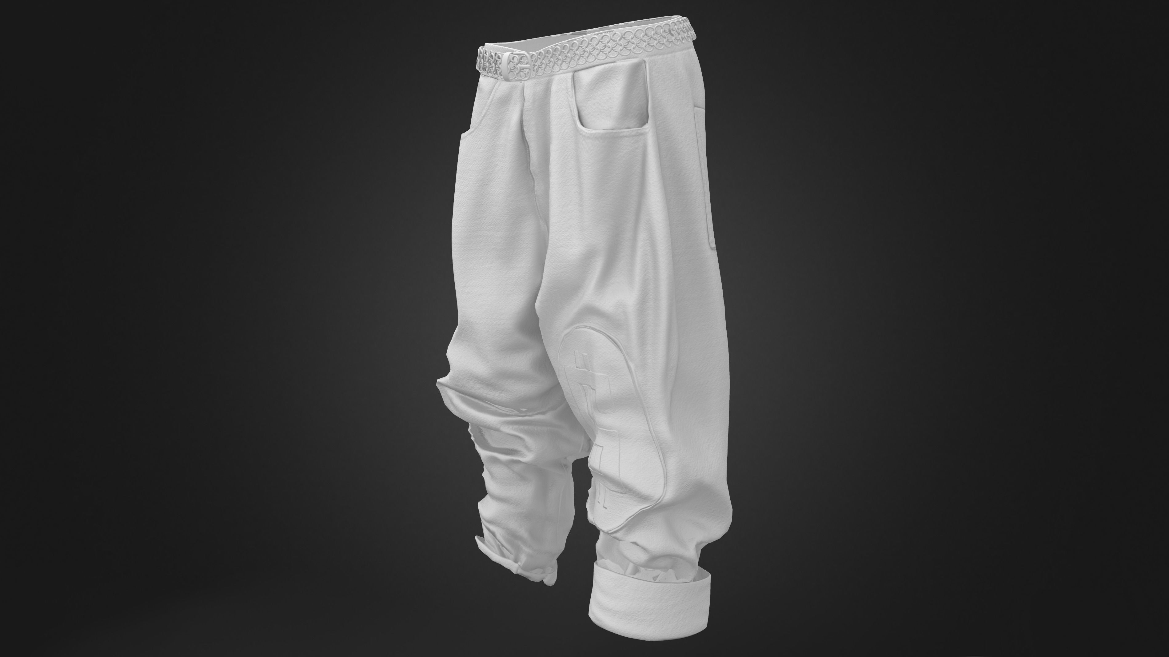 3D model Oversize Rolled Legs Rapper Pants With Metal Chains Belt VR ...