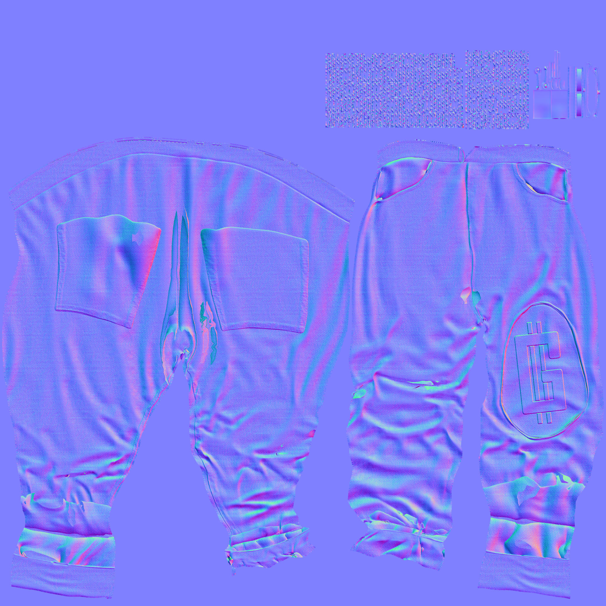 3D model Oversize Rolled Legs Rapper Pants With Metal Chains Belt VR ...