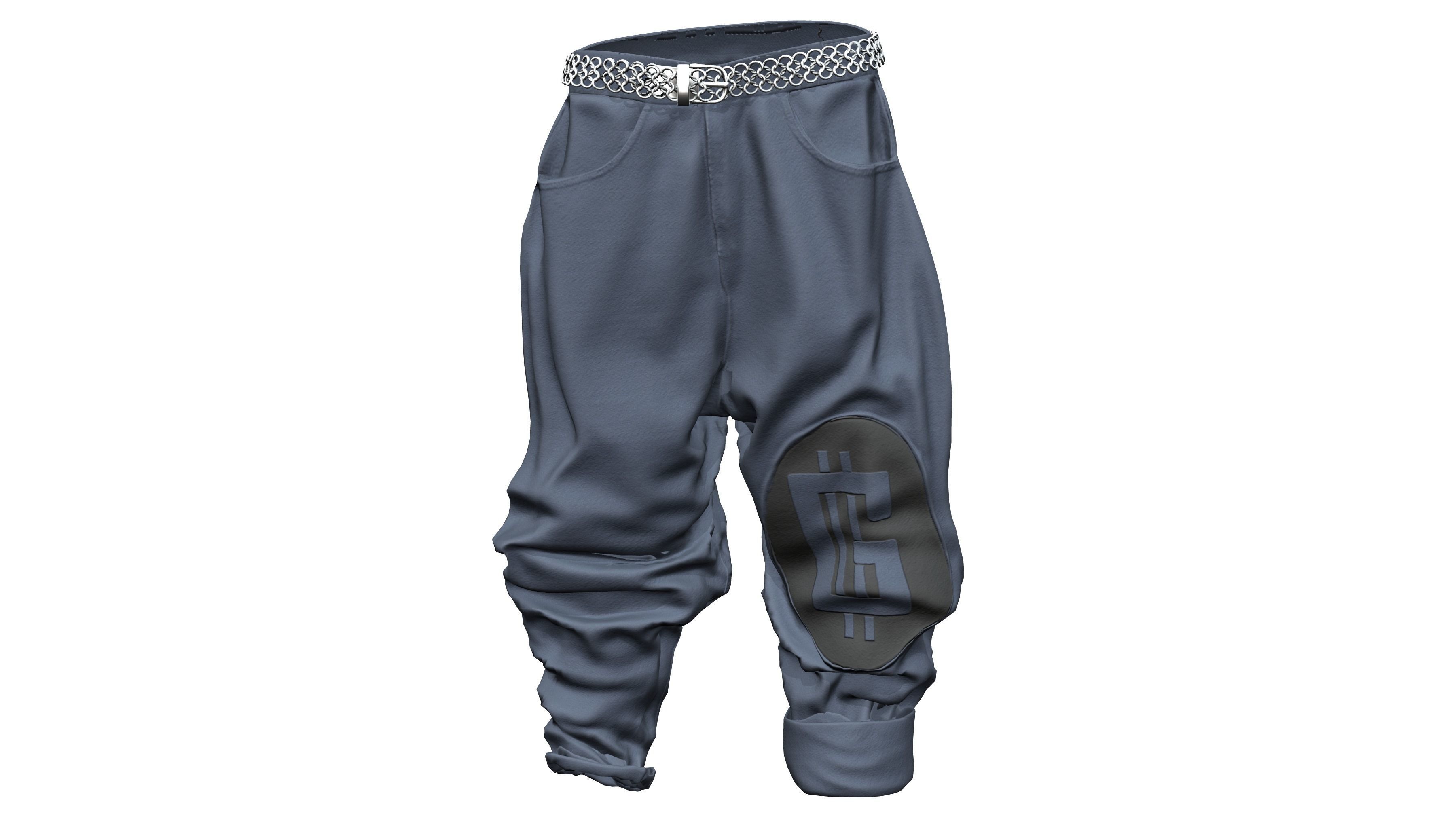 3D model Oversize Rolled Legs Rapper Pants With Metal Chains Belt VR ...