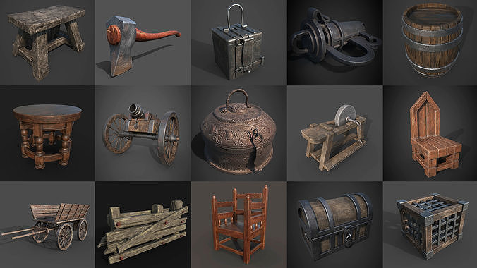 3D model MEDIEVAL ENVIORNMENT HIGH QUALITY GAME ASSETS PACK 17 IN 1 VR / AR / low-poly | CGTrader